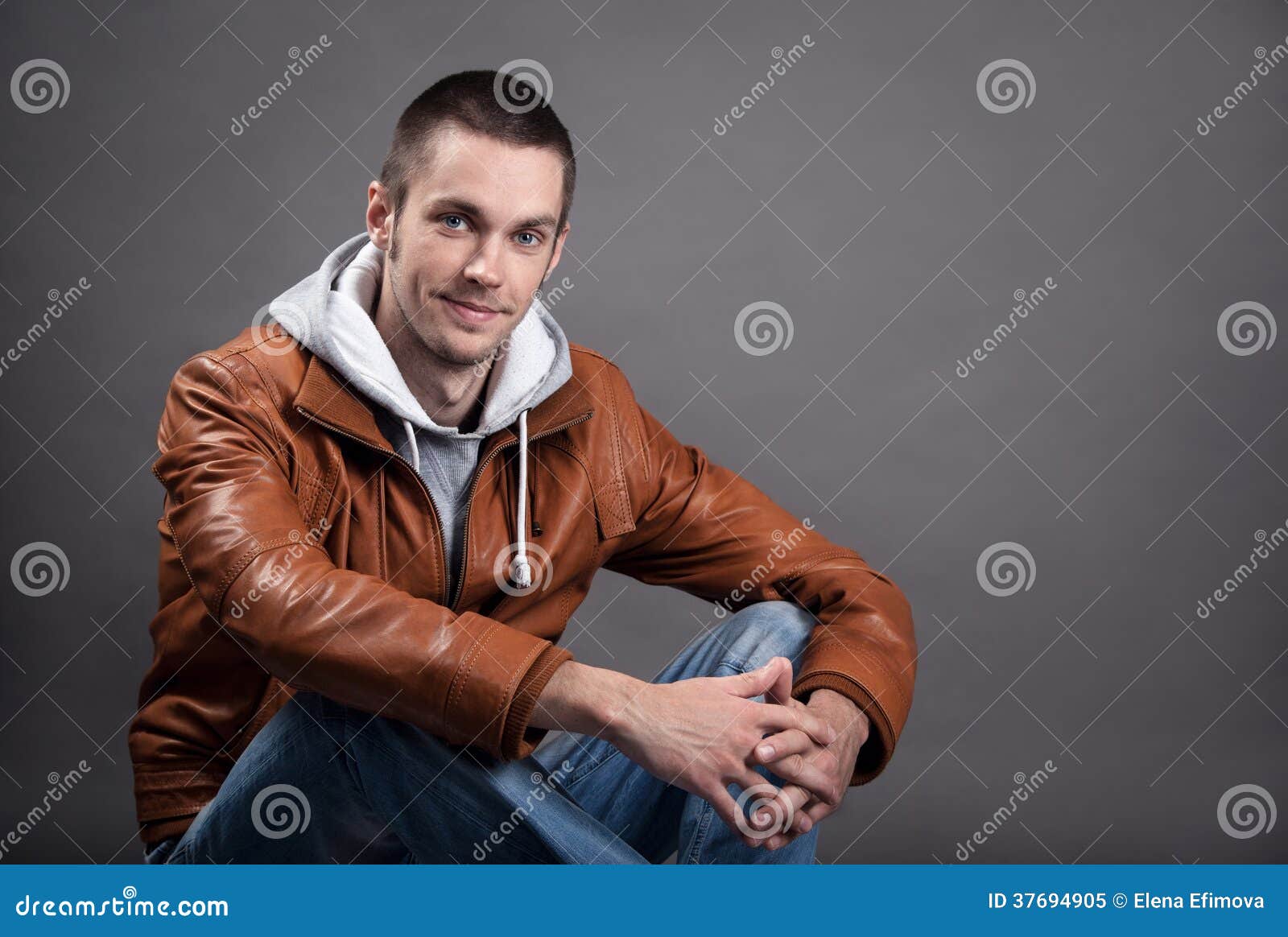 Portrait of a Good Looking Man in Classic Leather Jacket Stock Image ...