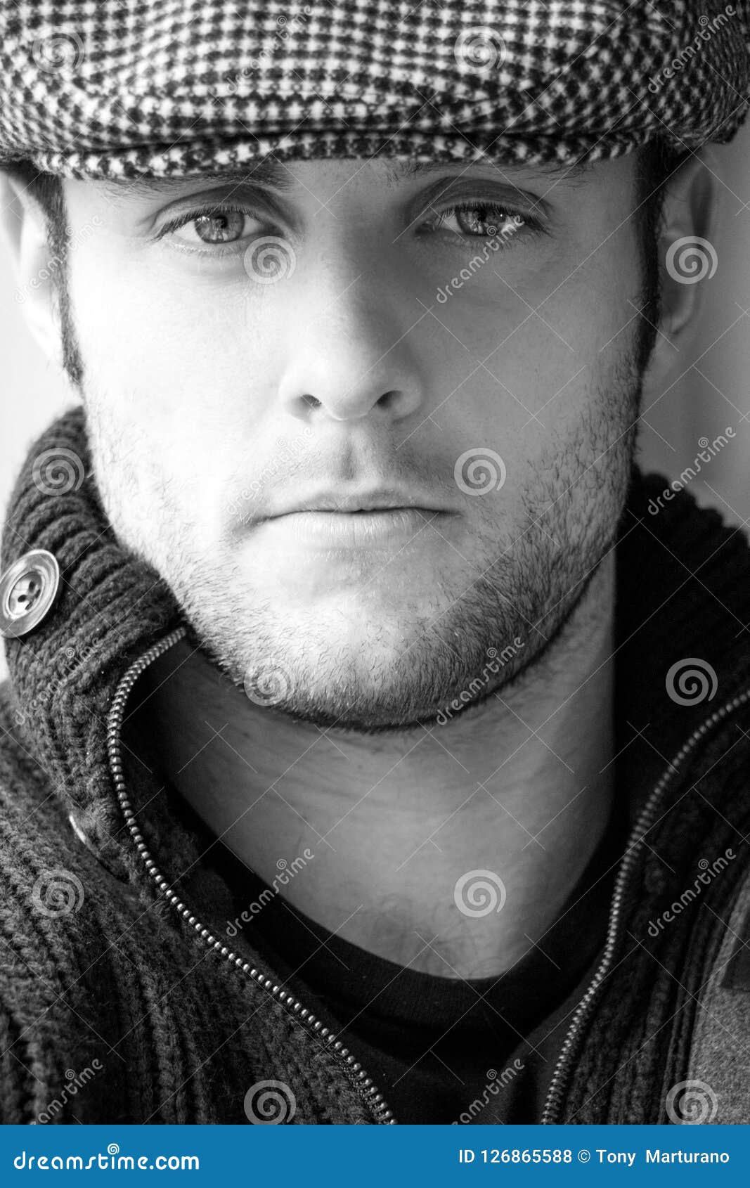 Portrait of Good Looking Man with Flat Cap Stock Photo - Image of flat ...