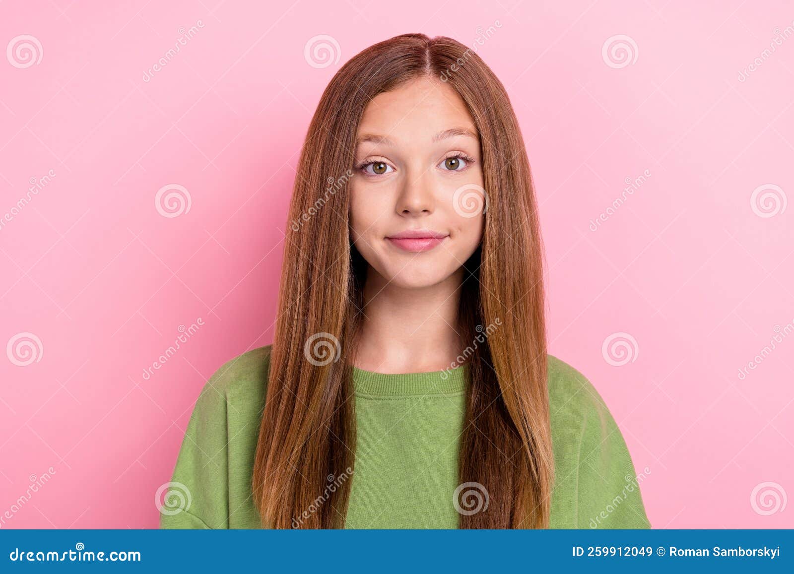 Portrait Of Good Mood Adorable Candid Girl With Long Hairdo Dressed