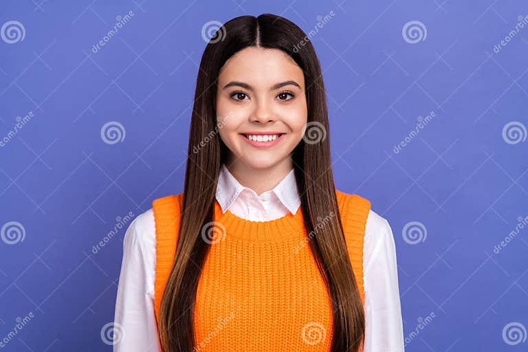 Portrait Of Good Mood Cheerful Girl With Long Hairstyle Wear Stylish