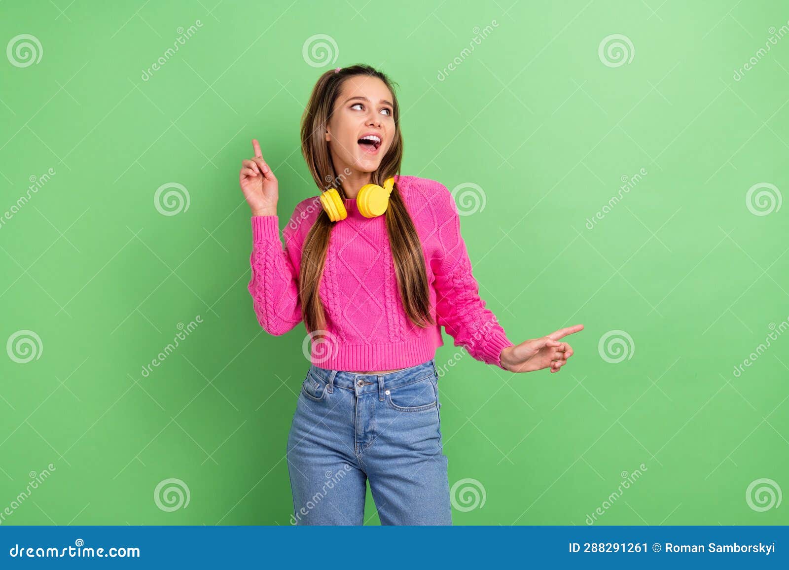 Portrait Of Good Mood Girl With Stylish Hairdo Wear Knit Pullover In