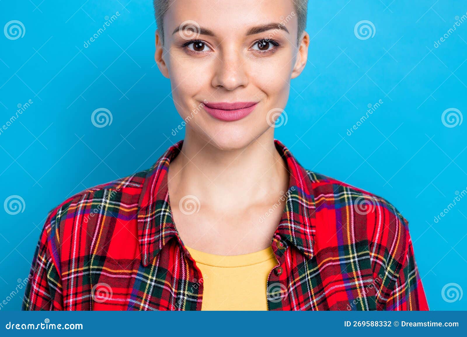 Portrait Of Good Mood Positive Satisfied Friendly Woman Short Hairdo