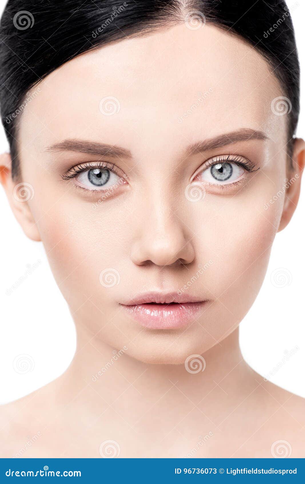 Portrait Of Gorgeous Brunette Woman With Perfect Skin Looking At Camera