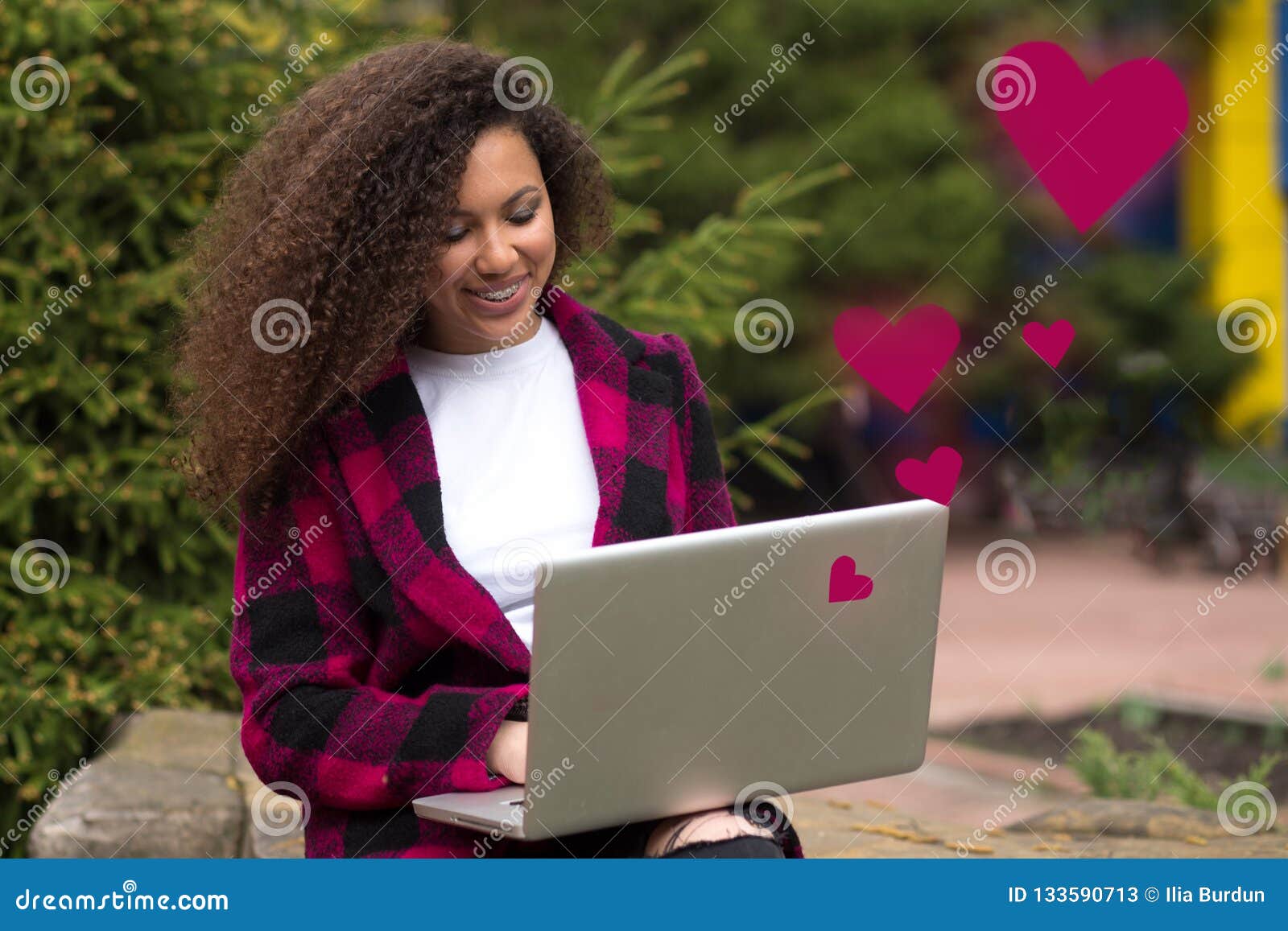 Portrait of Gorgeous, Smiling Young Girl Using Laptop Computer at ...
