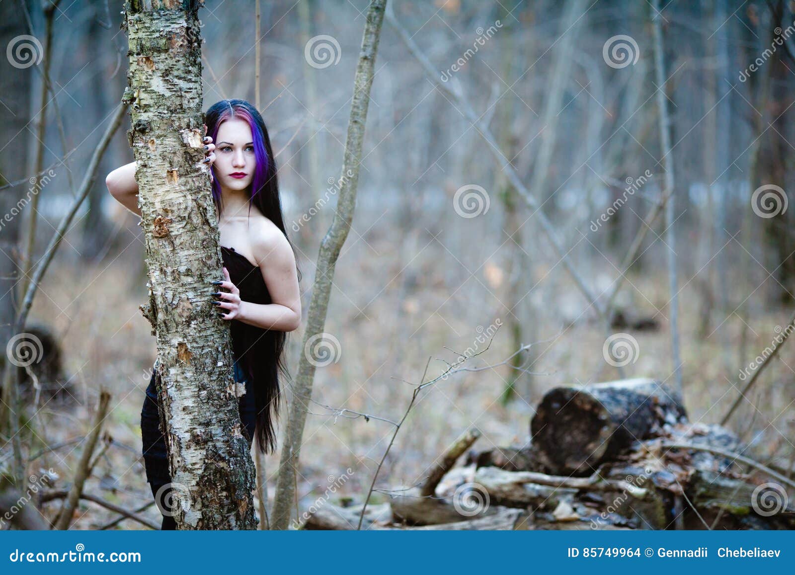 Portrait of the Gothic Woman in the Dark Forest Stock Photo - Image of ...