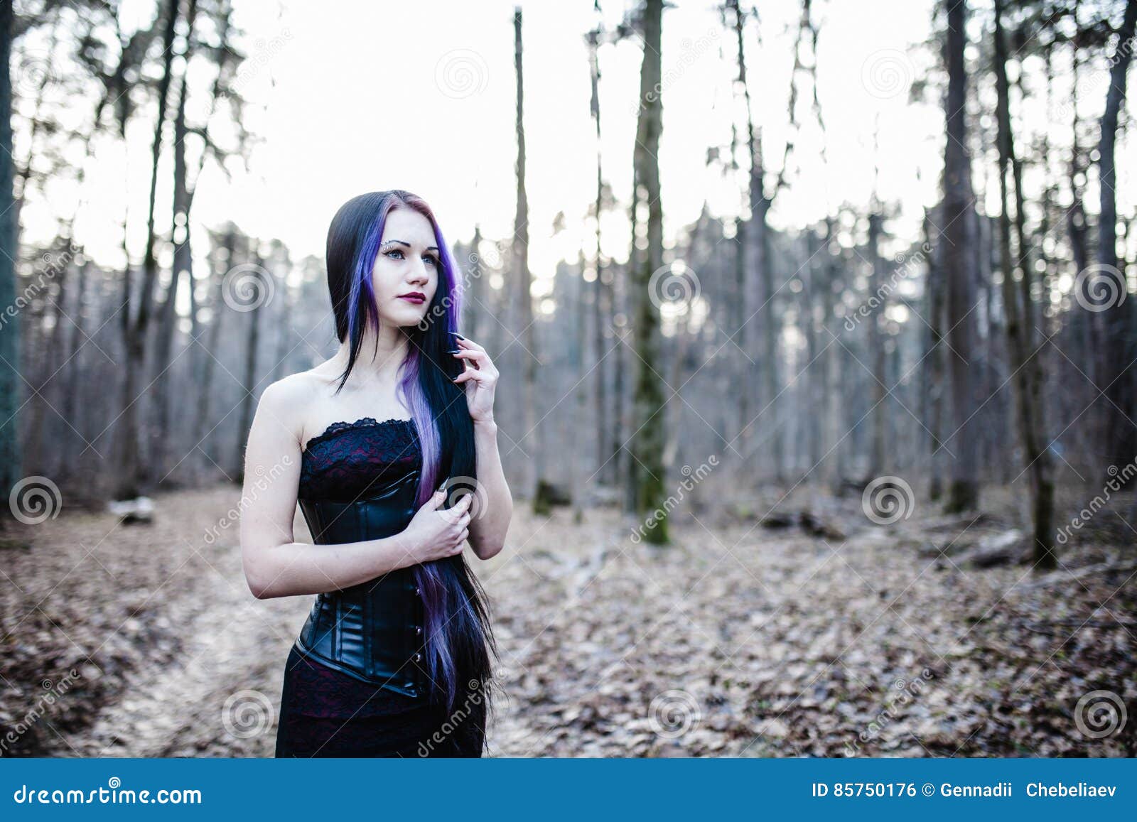 Portrait of the Gothic Woman in the Dark Forest Stock Photo - Image of ...