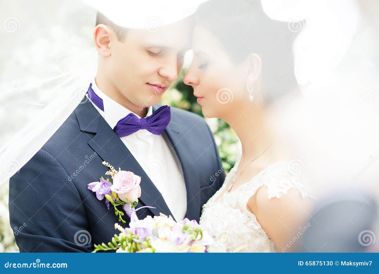 Portrait of Groom and Bride. Covered with Veil Stock Photo - Image of ...