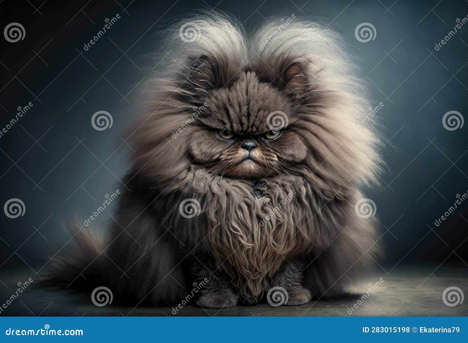 Portrait of a Grumpy Fluffy Gray Cat. Created with Generative AI Stock ...
