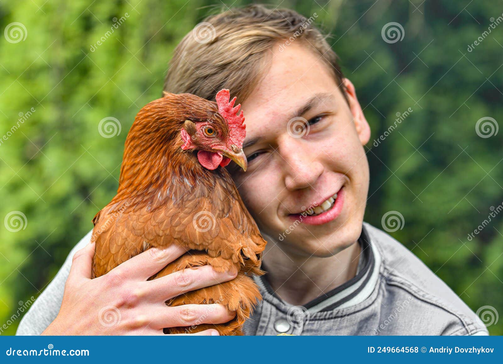 Portrait of a Guy with a Chicken in His Hands Stock Photo - Image of ...