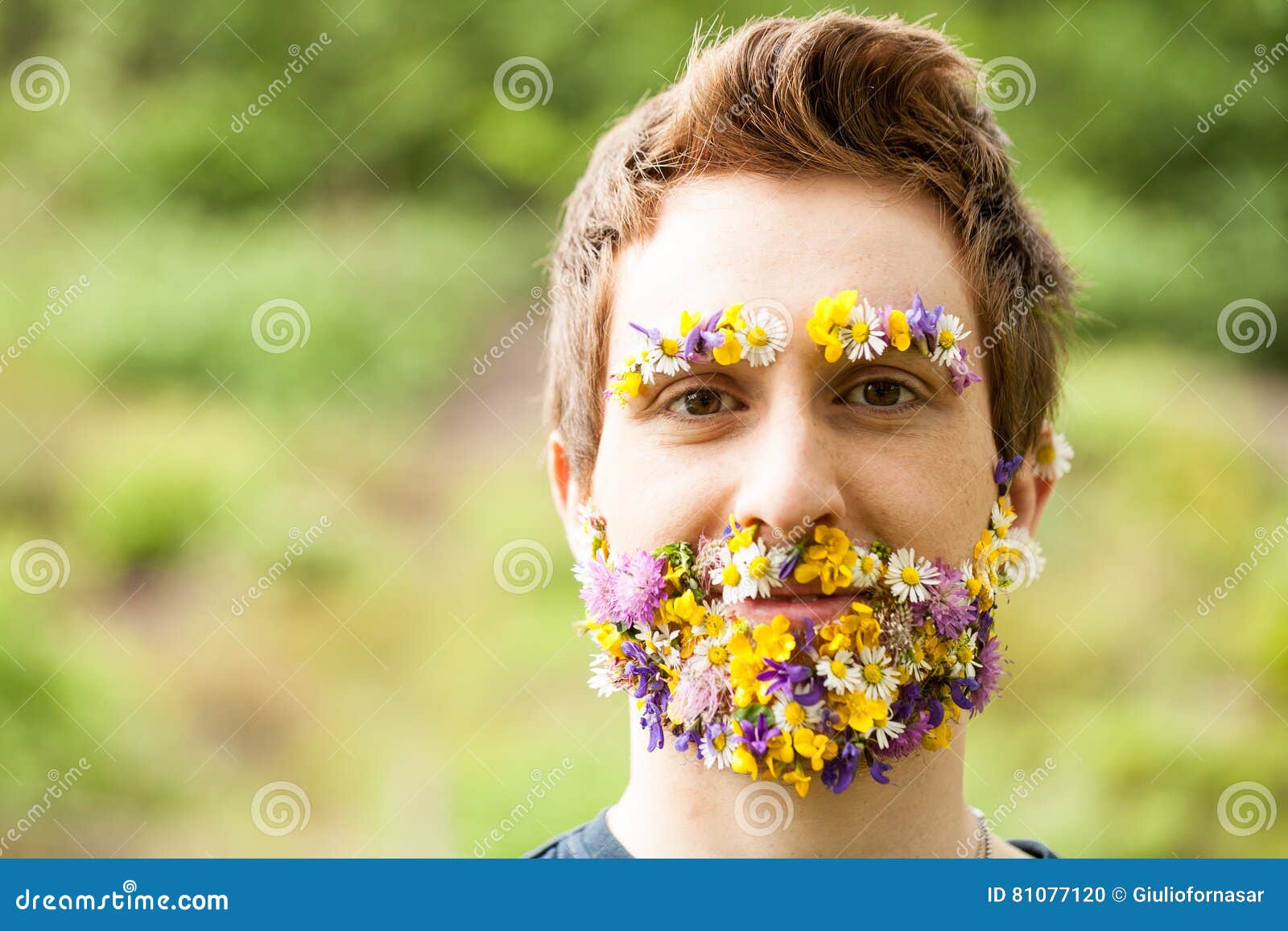 Portrait of a Guy with Flowers instead of His Beard Stock Photo - Image ...