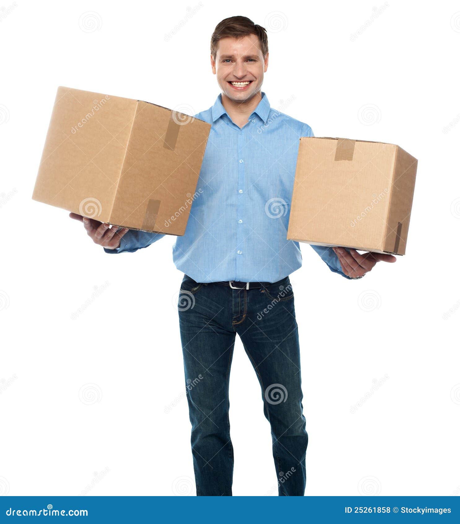 Portrait of a Guy Holding Boxes Stock Photo - Image of packed, looking ...