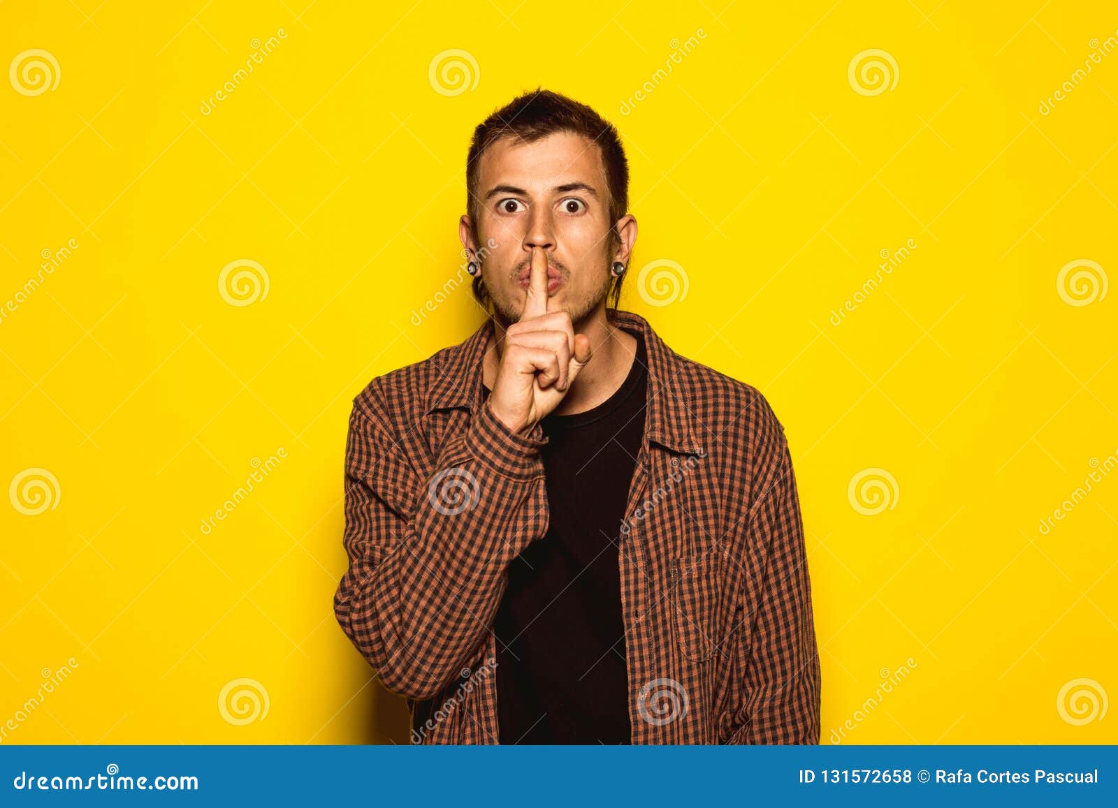 Portrait of a Guy Making a Silent Gesture with His Hand in His Mouth ...
