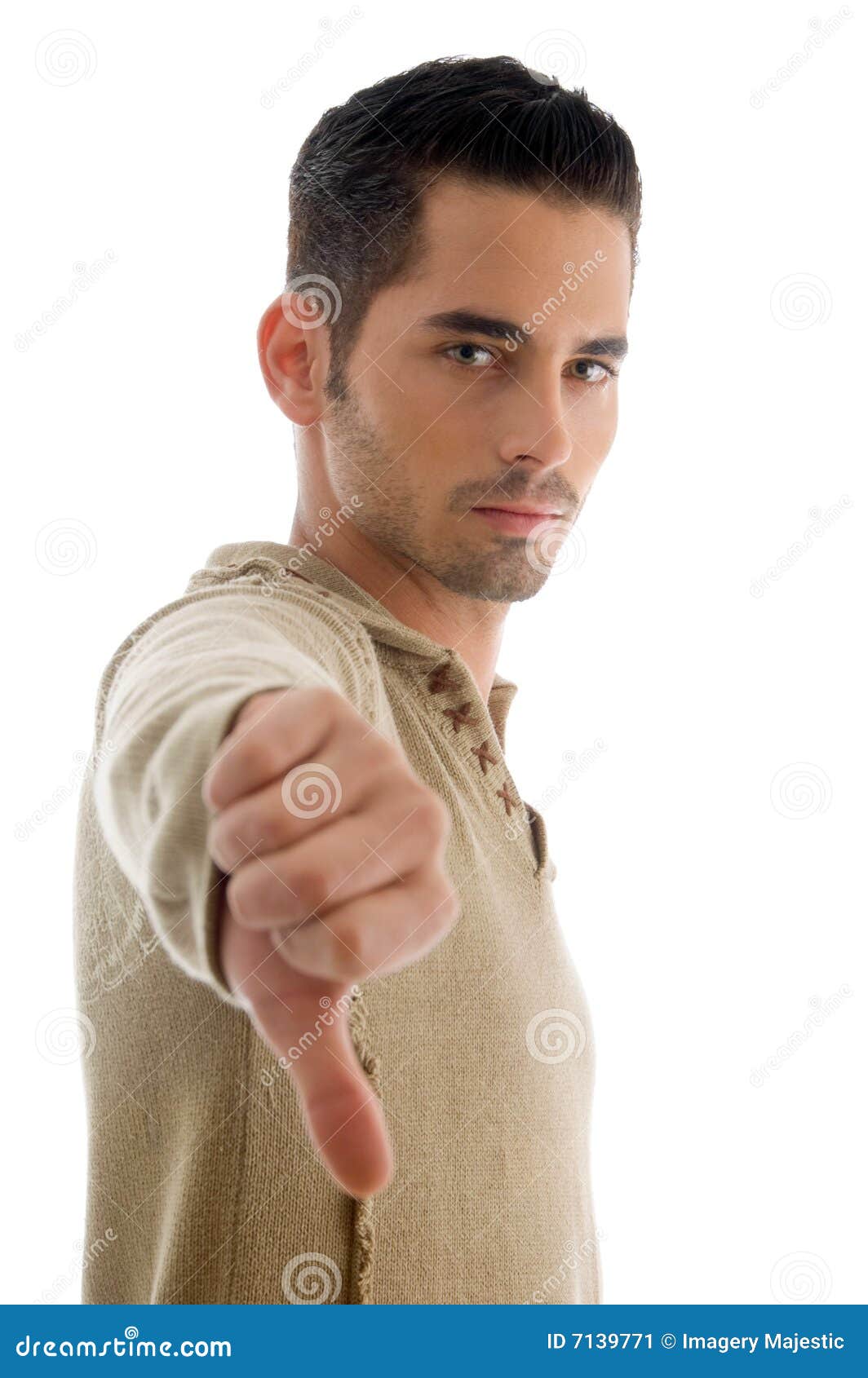 Portrait of Guy Showing Thumbs Down Stock Image - Image of studio ...