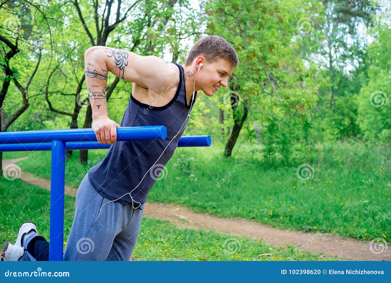 Guy working out outside stock photo. Image of male, horizontal - 102398620