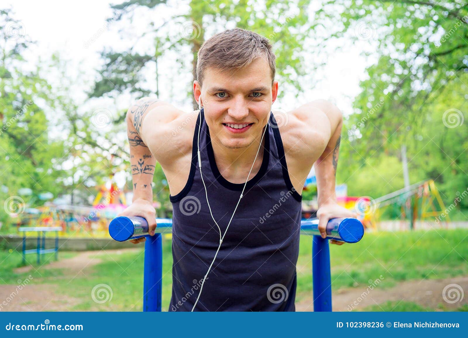 Guy working out outside stock photo. Image of handsome - 102398236