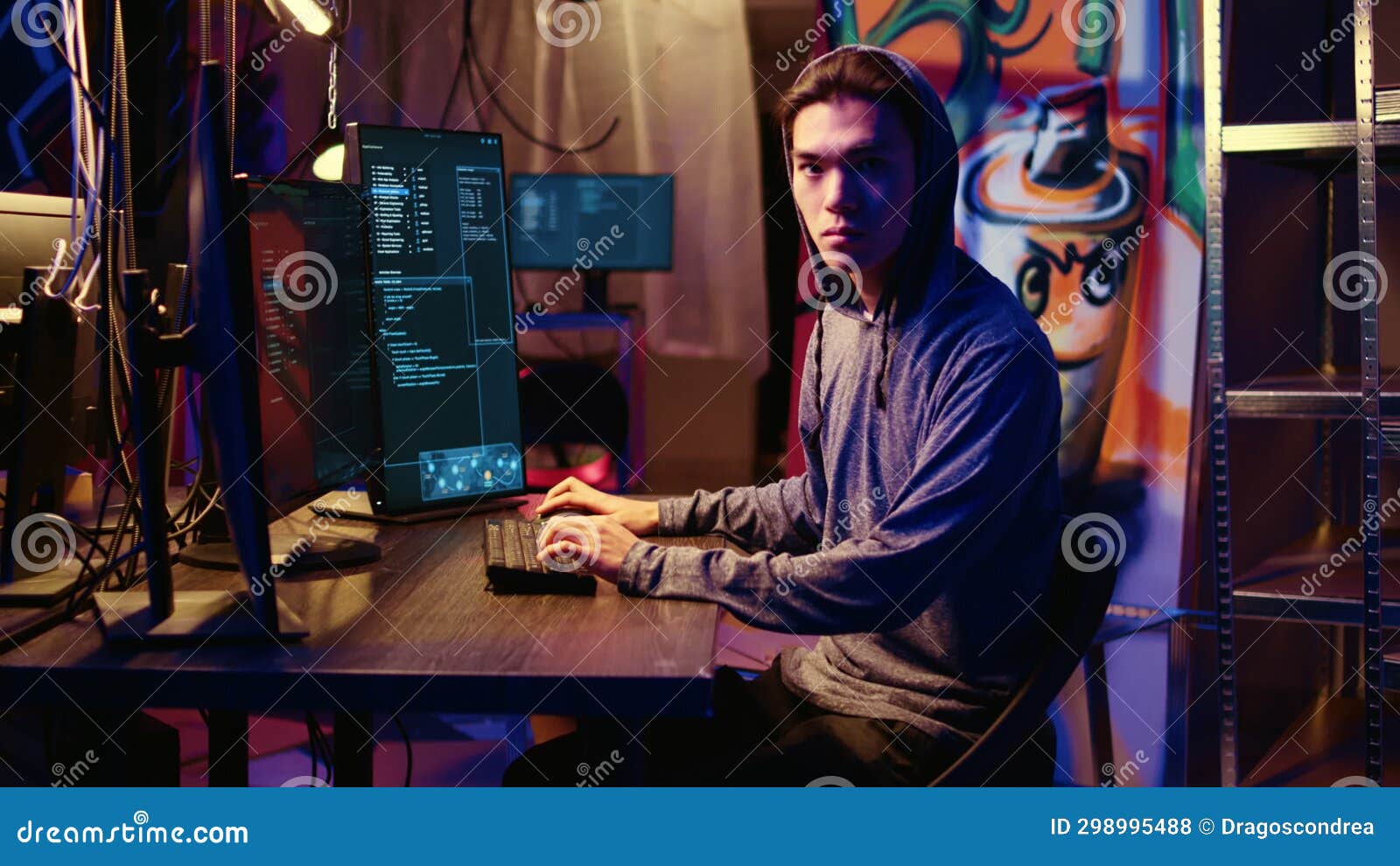 Portrait of Hacker in Basement Stock Footage - Video of password ...