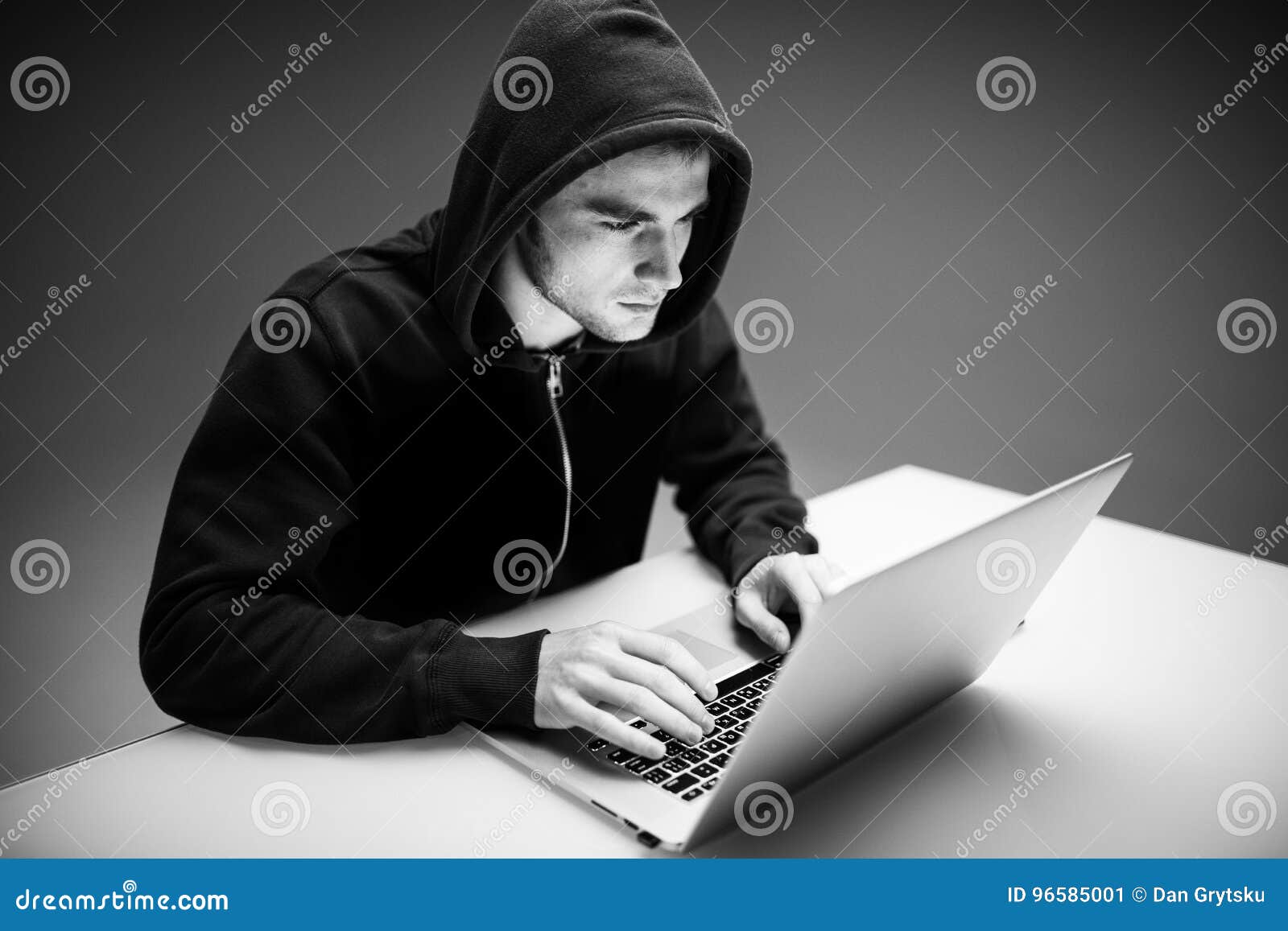 Portrait of Hacker and Laptop Meaning Safety Data Grey Stock Image ...