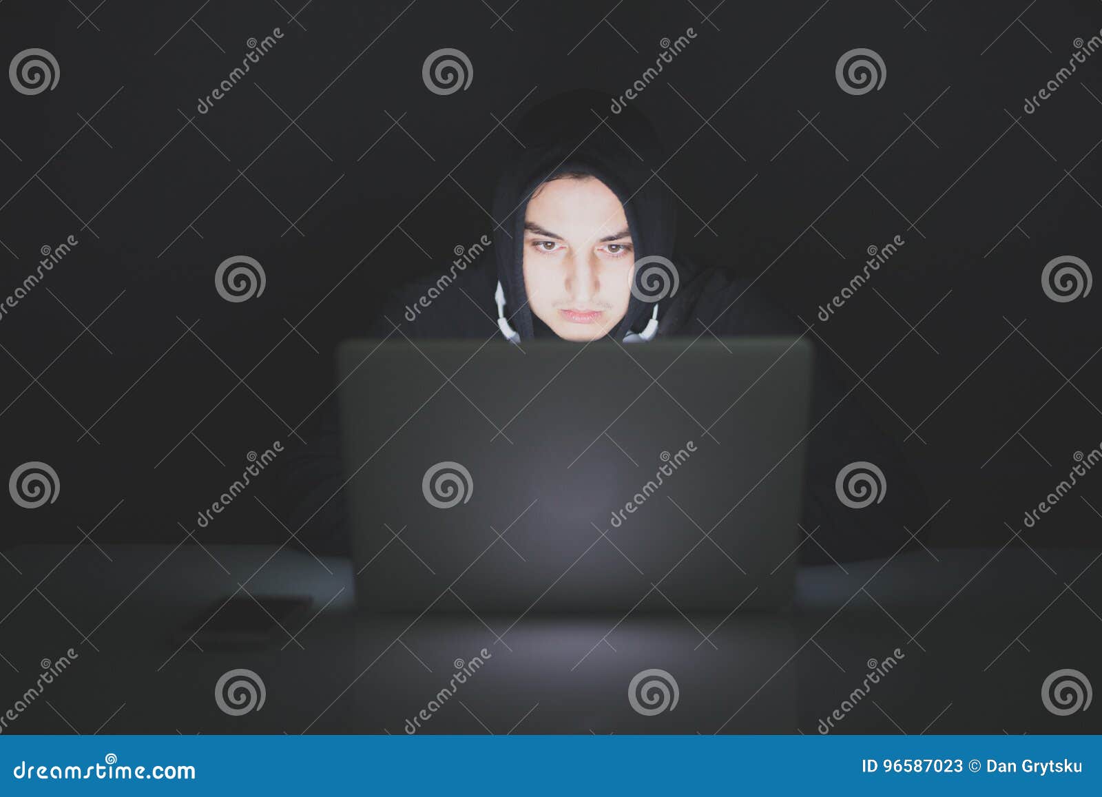 Portrait of Hacker and Laptop Meaning Safety Data Hack Network Stock ...