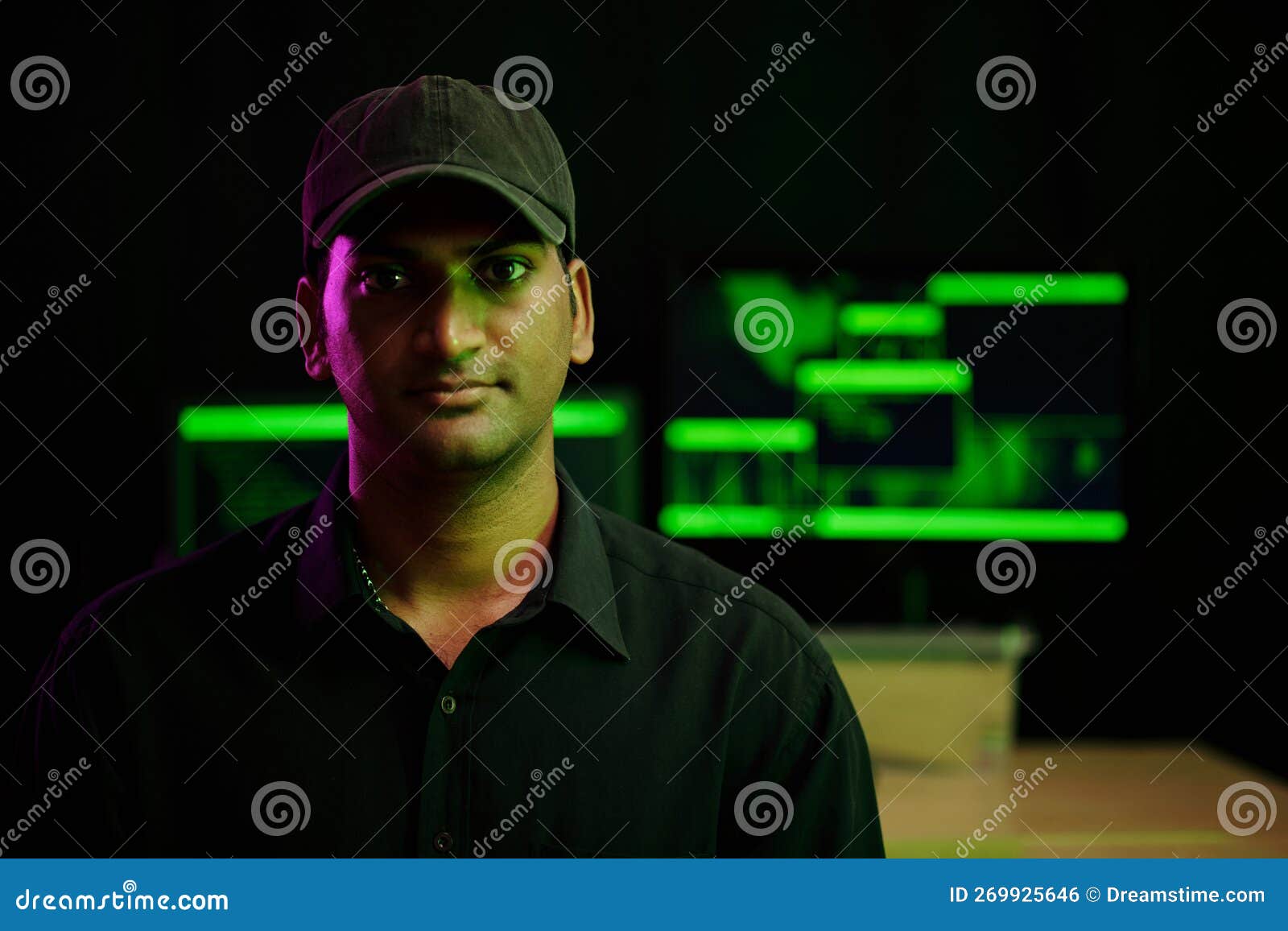 Portrait of Hacker Standing in Server Room Stock Photo - Image of ...