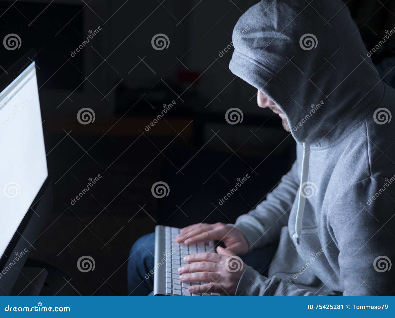 Portrait of hacker stock image. Image of cracker, hacker - 75425281