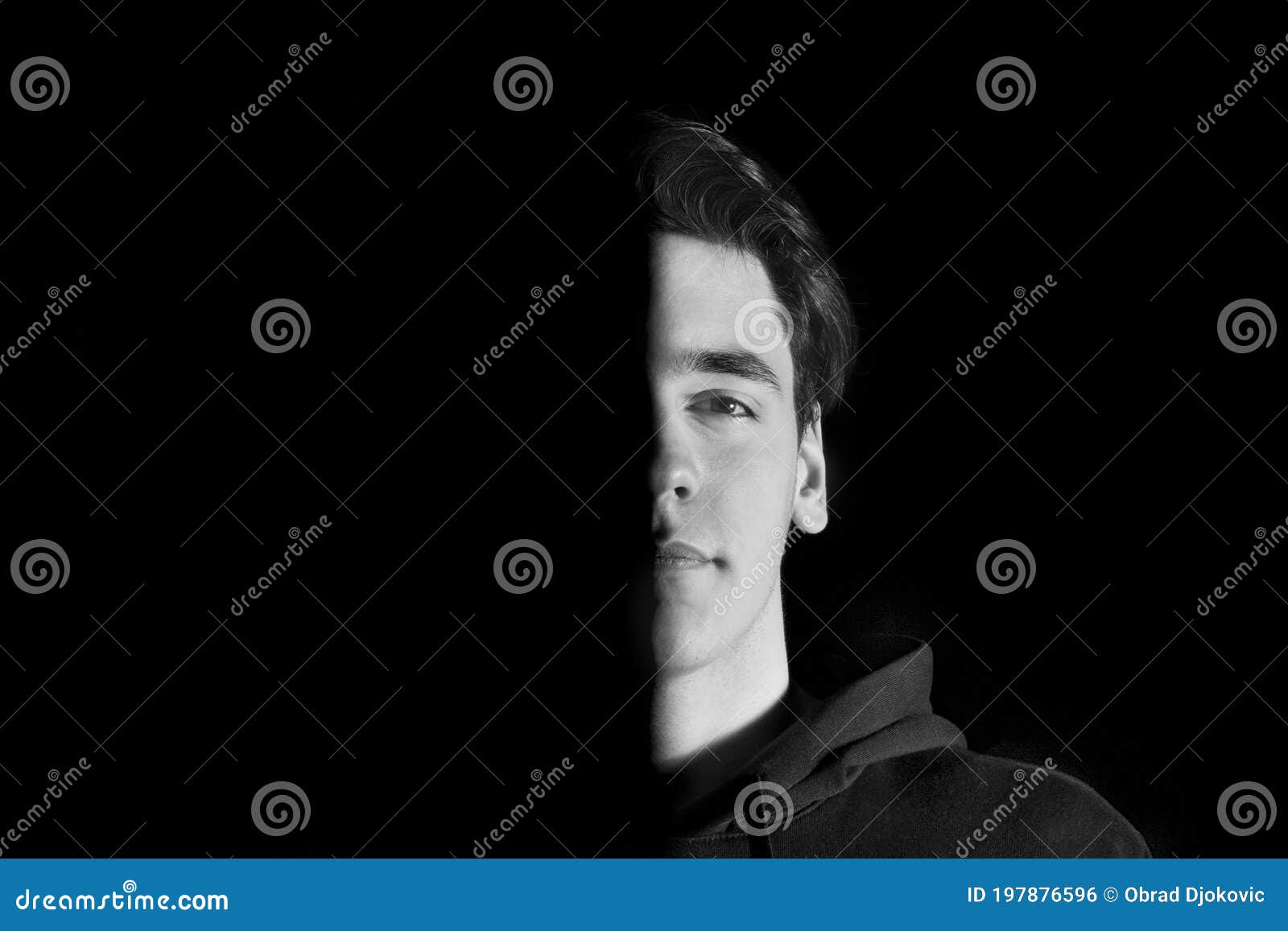 Portrait of Half Head, Hidden in the Dark Stock Photo - Image of ...