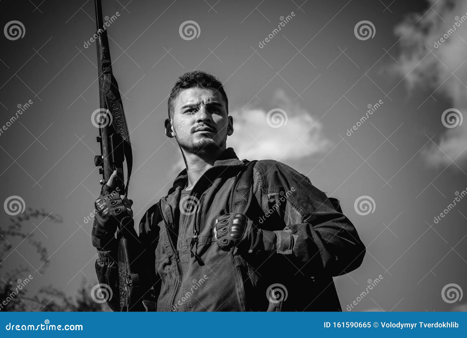 Portrait of Hamdsome Hunter. Hunter with Shotgun Gun on Hunt. Stock ...