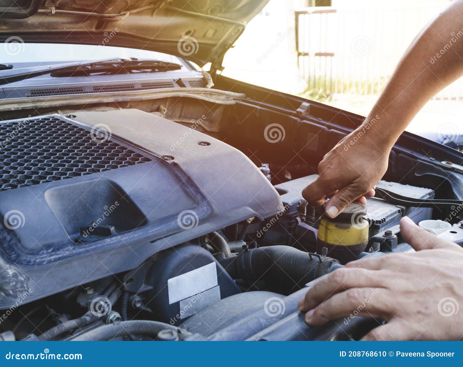 A Portrait of Hand Open Radiator Pressure Cap of Car`s Engine Stock ...
