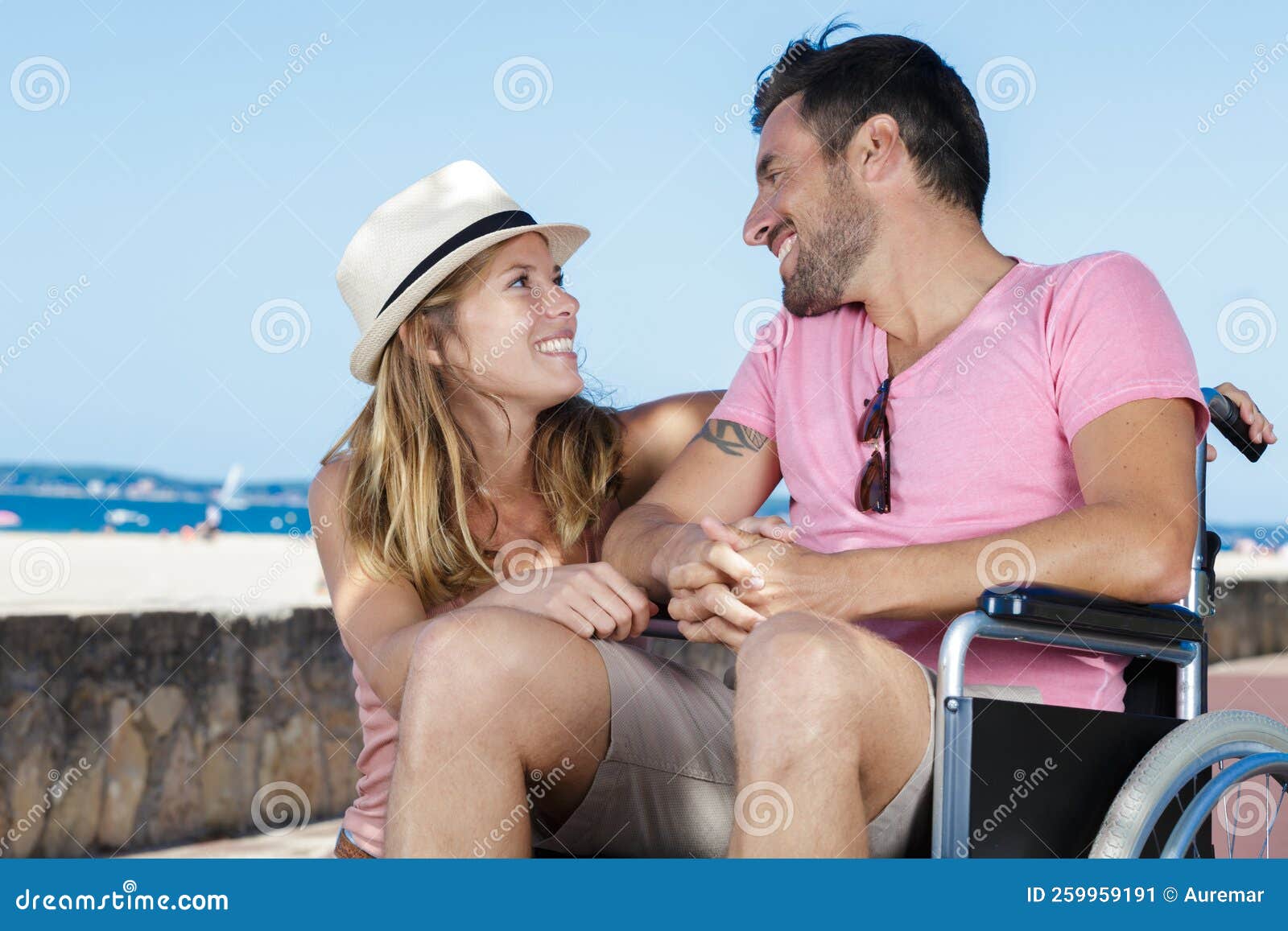 Portrait Handicapped Young Couple Outdoors Stock Image - Image of green ...