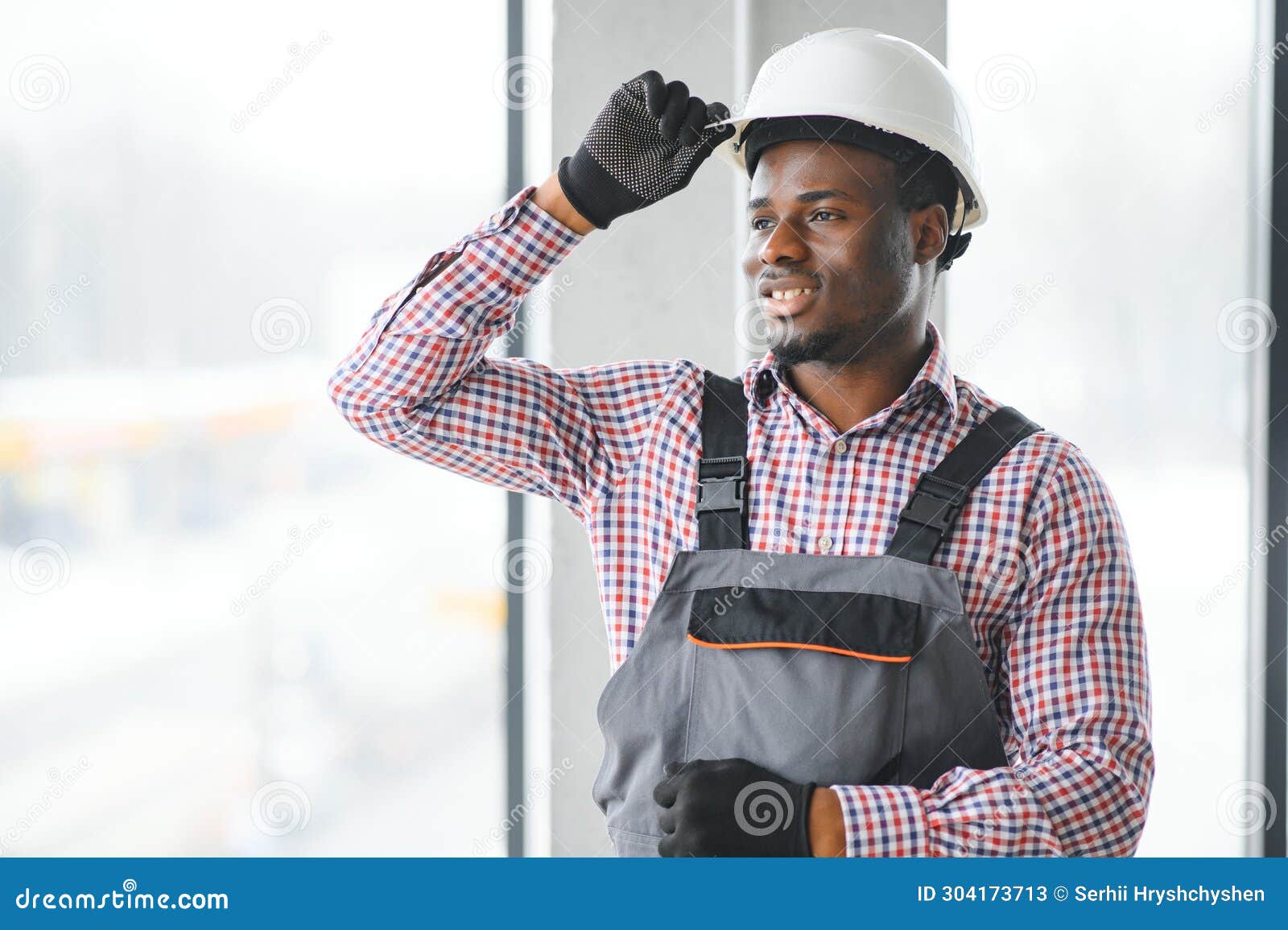 Portrait of Handsome African Worker or Engineer in Overalls and Hard ...