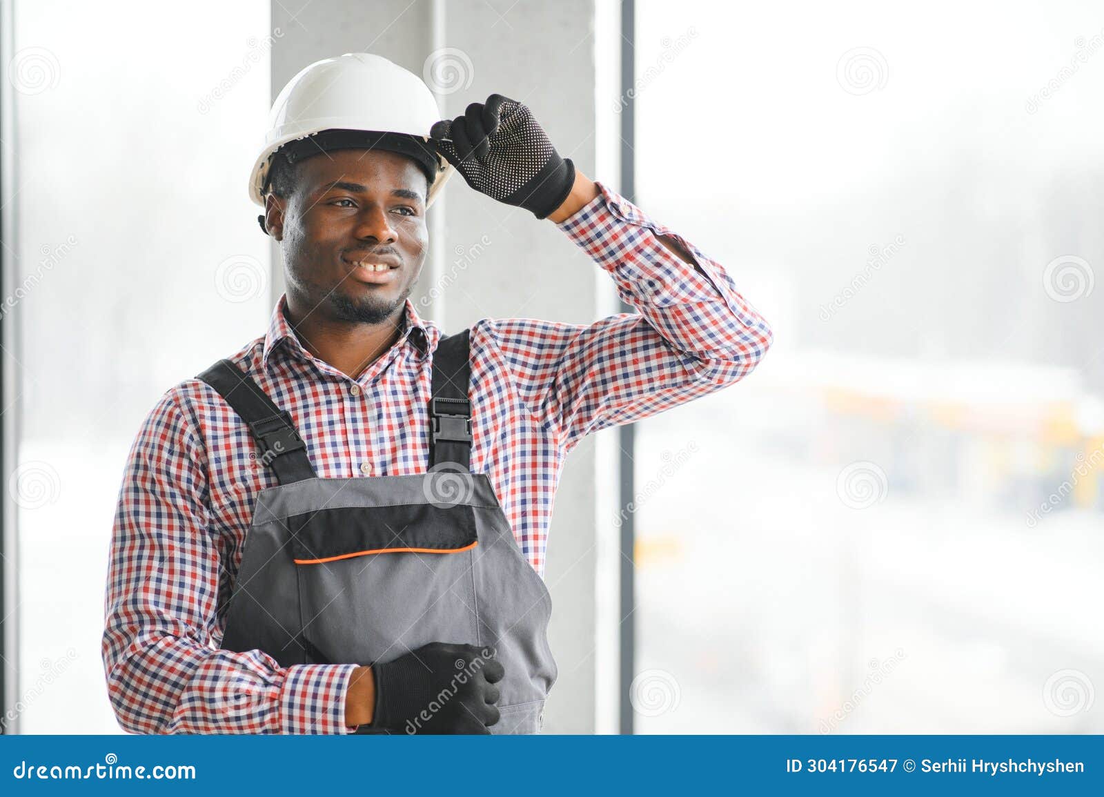 Portrait of Handsome African Worker or Engineer in Overalls and Hard ...