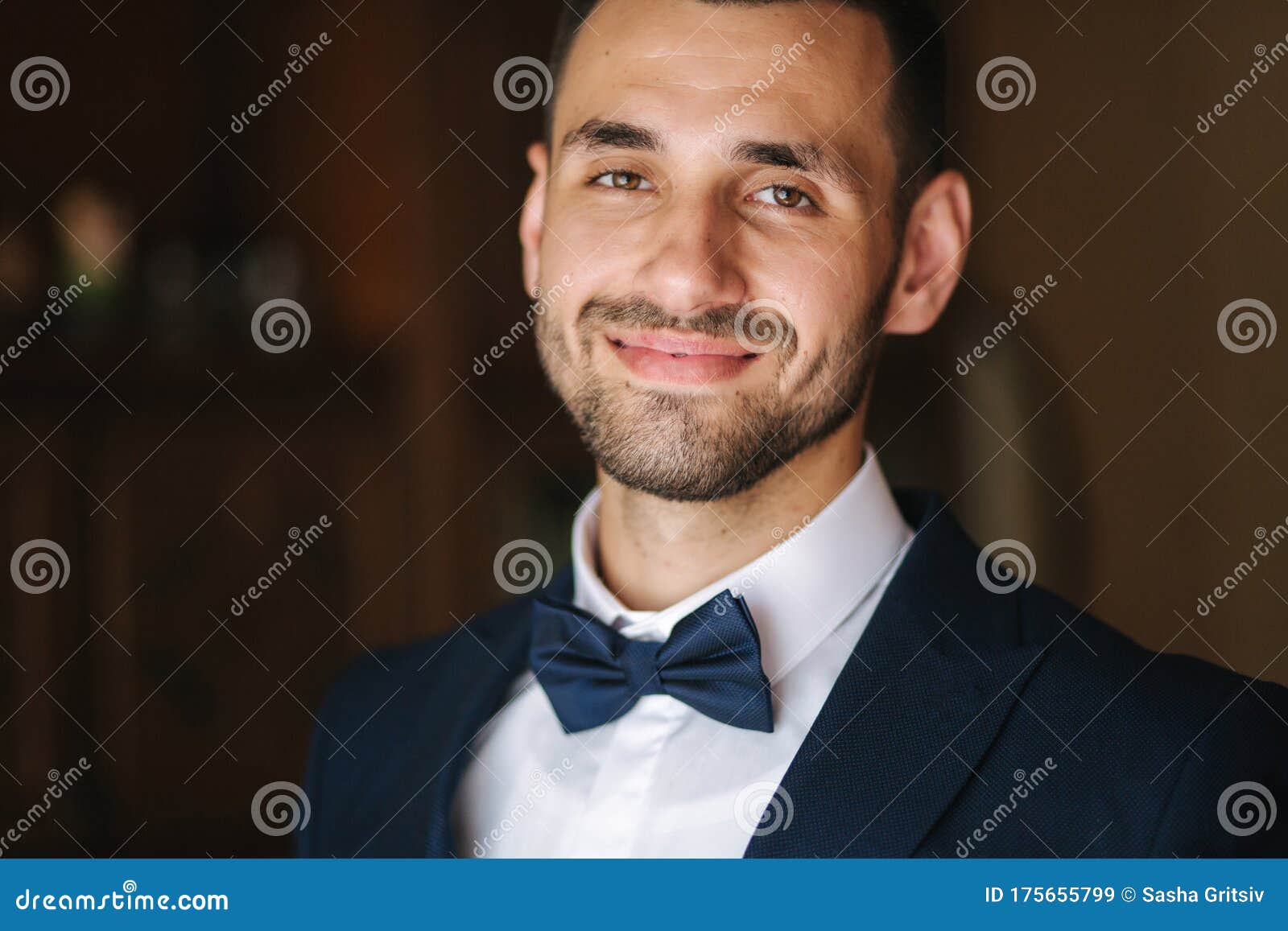 Portrait of Handsome Bearded Groom in Dark Blue Suit Stock Image ...