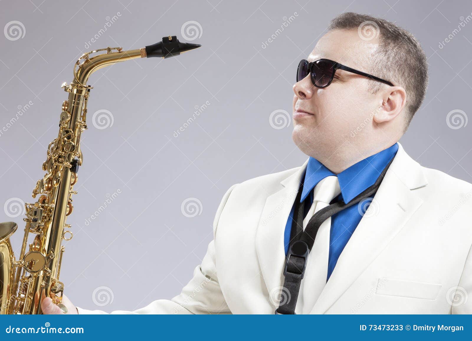 Portrait of Handsome Caucasian Saxophone Player with Music Instr Stock ...