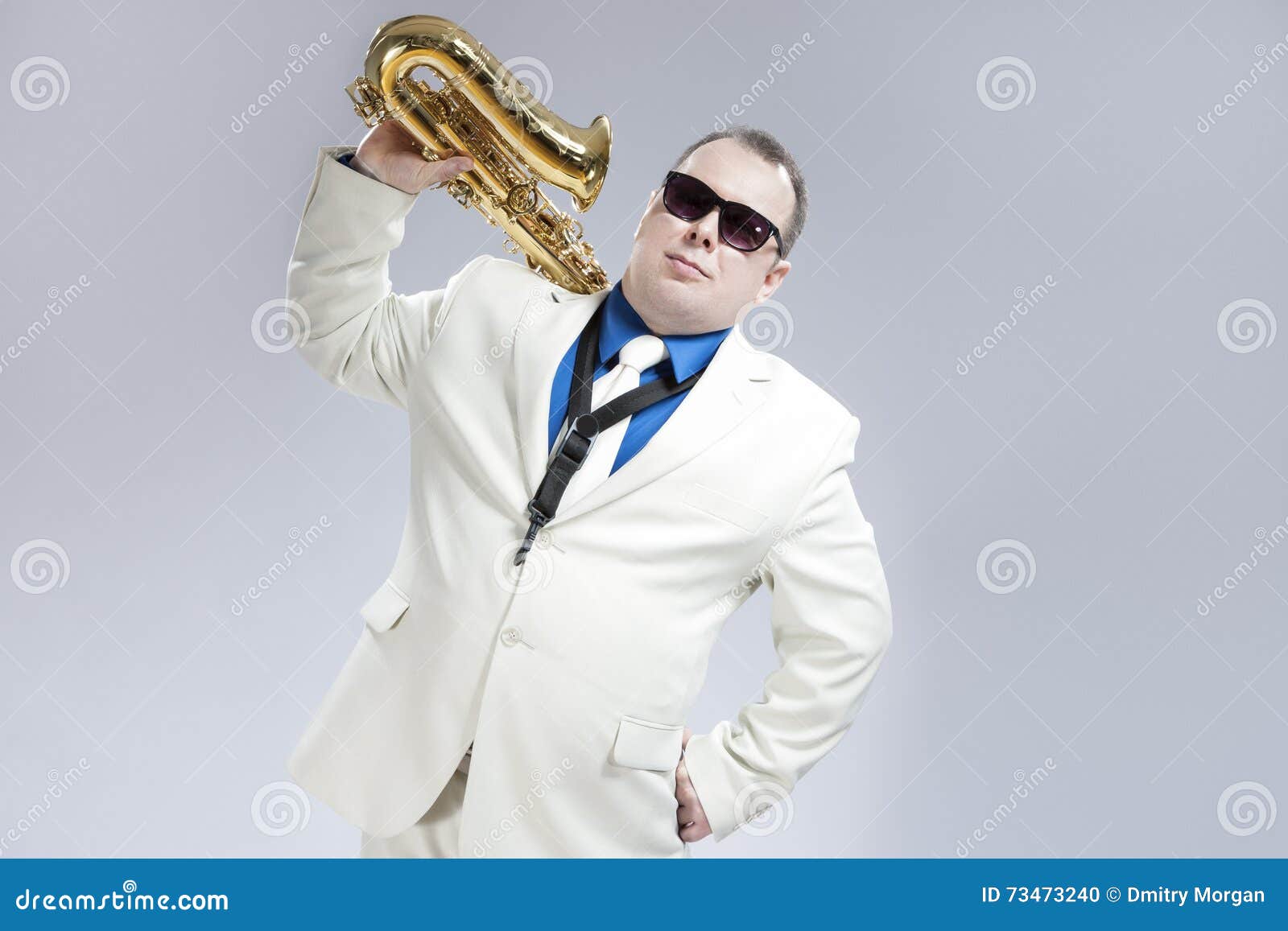 Portrait of Handsome Caucasian Saxophone Player with Music Instrument ...
