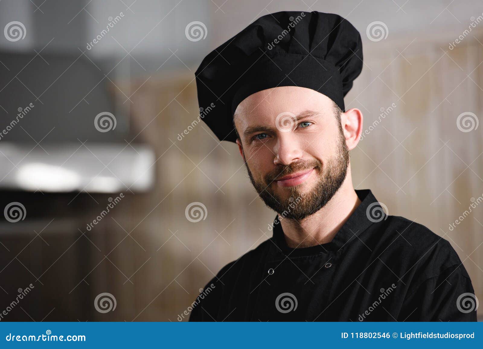 Portrait of Handsome Chef in Black Uniform Looking at Camera Stock ...