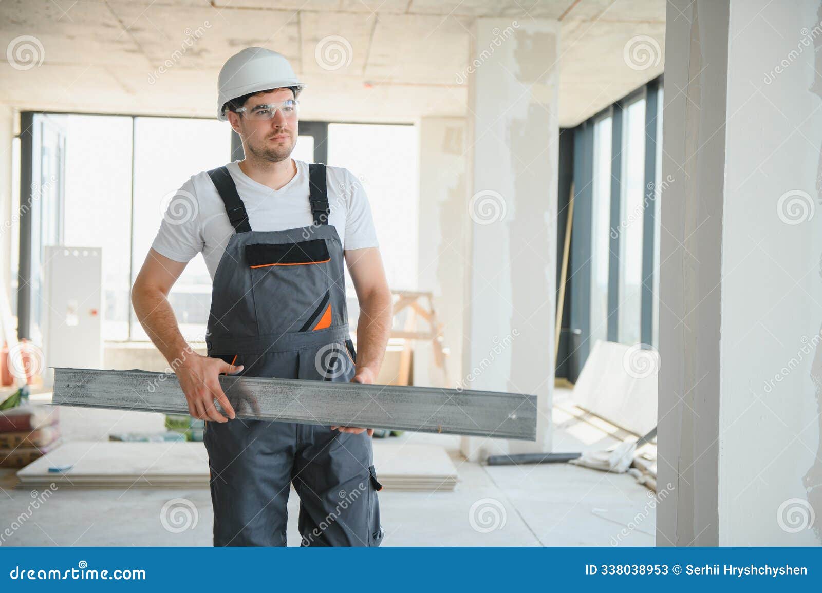 Portrait of Handsome Construction Worker on Building Industry ...