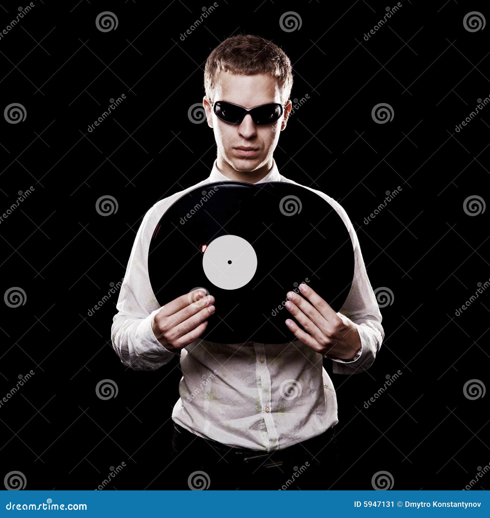 Portrait of Handsome Dj with Vinyls Stock Image - Image of casual, disk ...