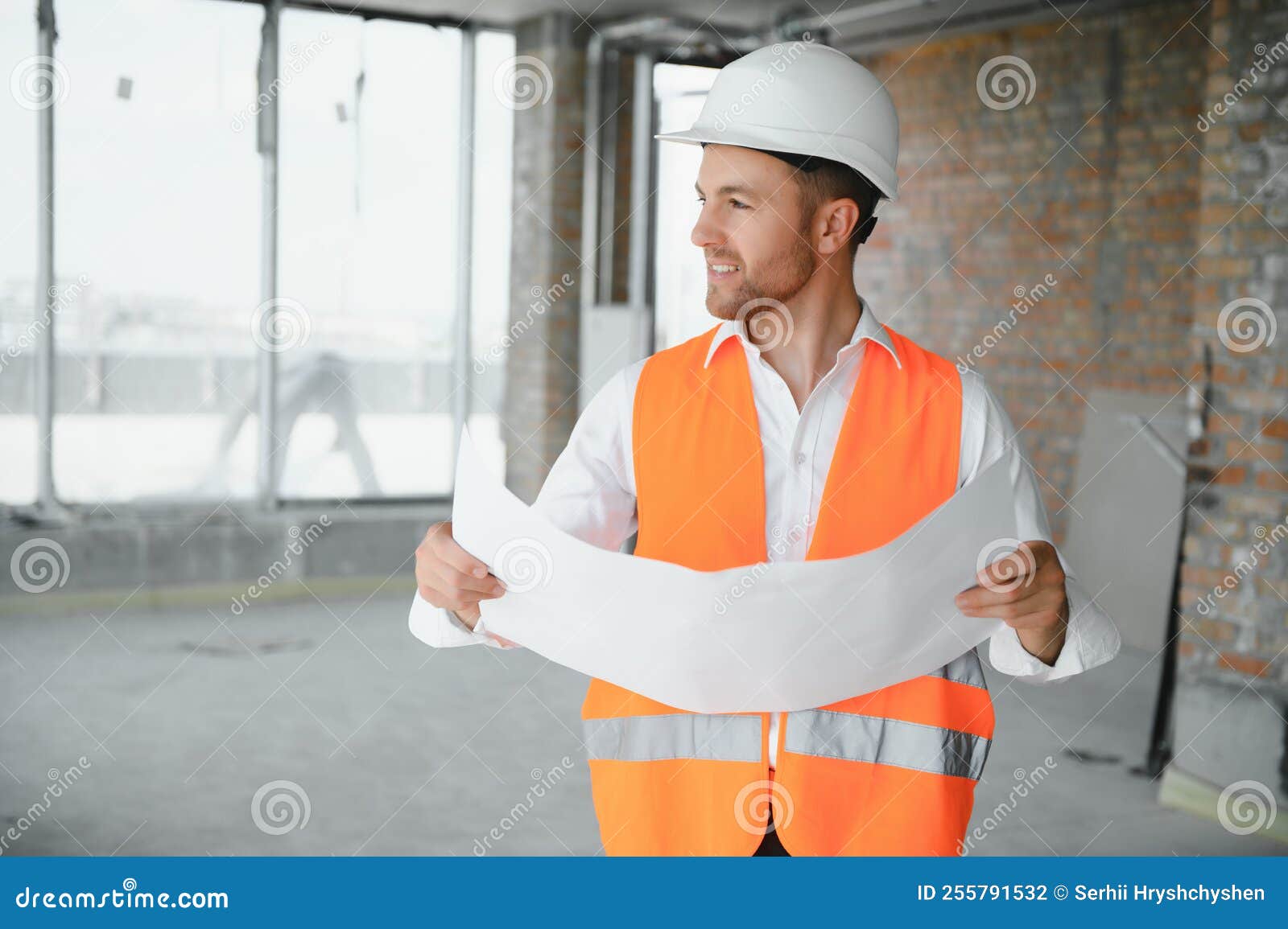 Portrait of an Handsome Engineer. Stock Photo - Image of helmet, people ...
