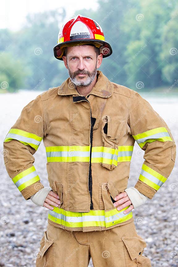 Portrait of Handsome Fireman in Uniform Stock Photo - Image of crew ...