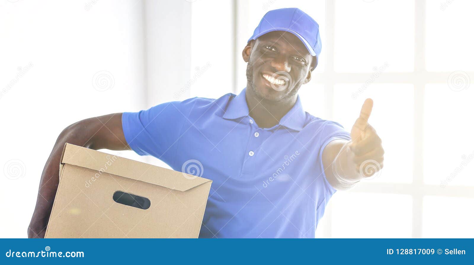 Portrait of an Handsome Happy Deliverer with Box Stock Image - Image of ...