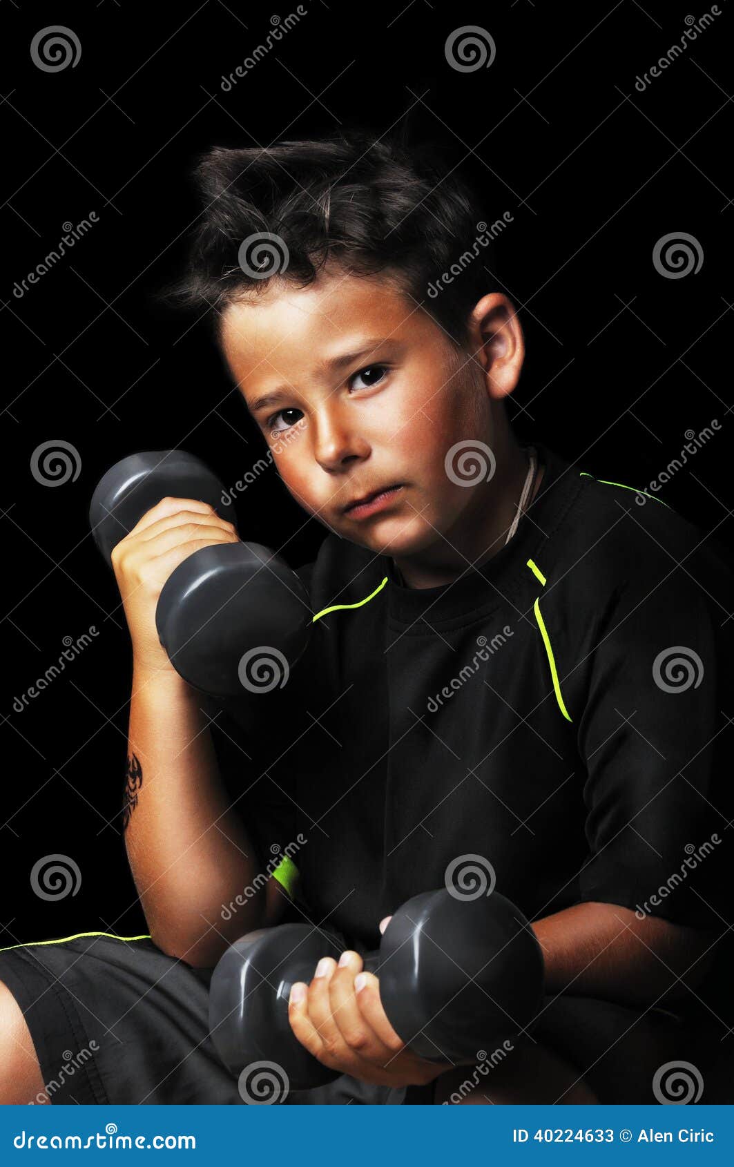 Portrait of Handsome Kid Doing Exercise with Dumbbells Stock Image ...