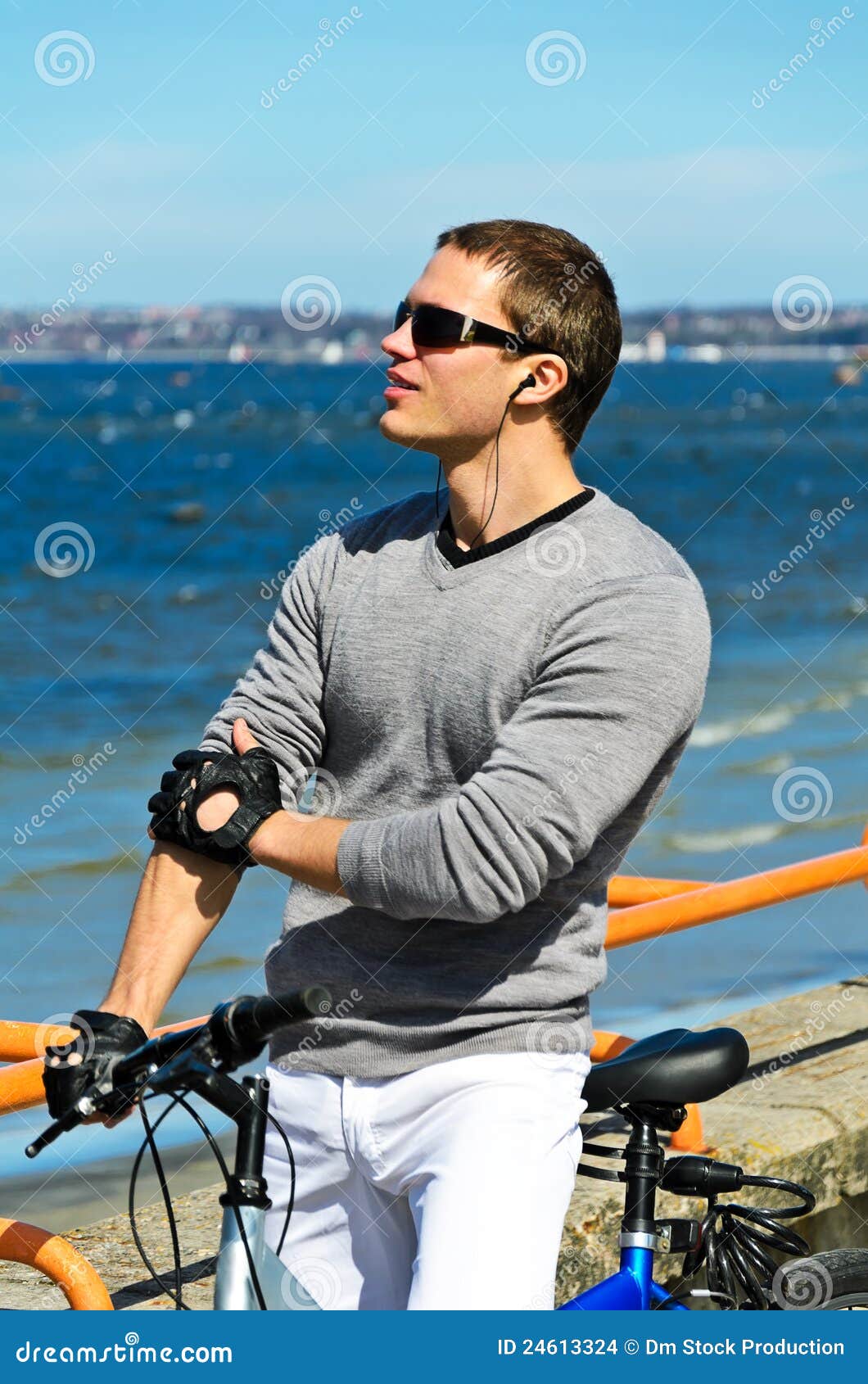 Portrait of Handsome Male with Bicycle Stock Photo - Image of ocean ...