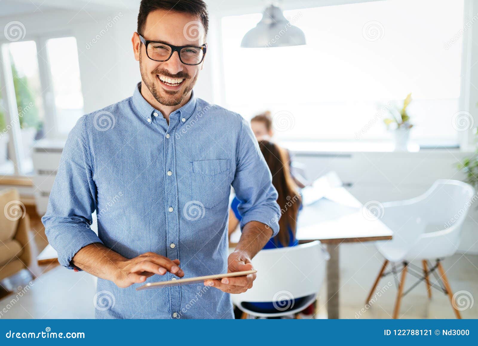 Portrait of Handsome Male Manager Using Digital Tablet Stock Image ...