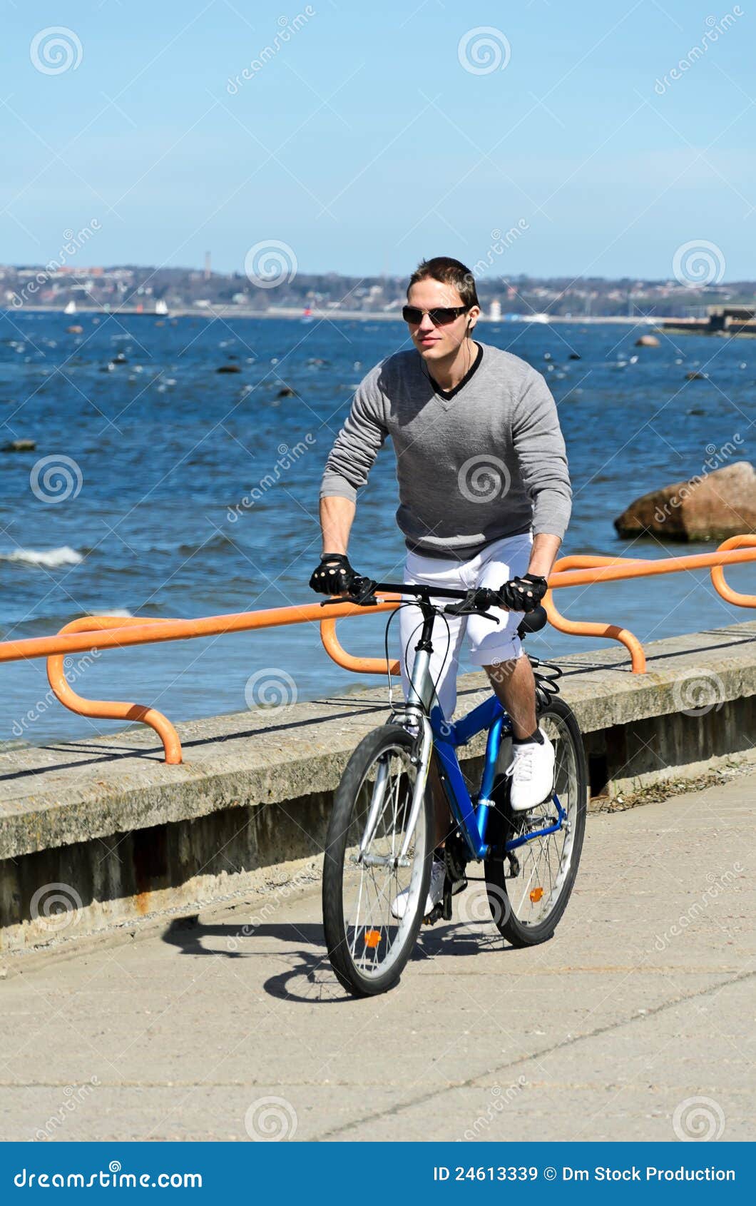 Portrait of Handsome Male Riding a Bicycle Stock Image - Image of beach ...