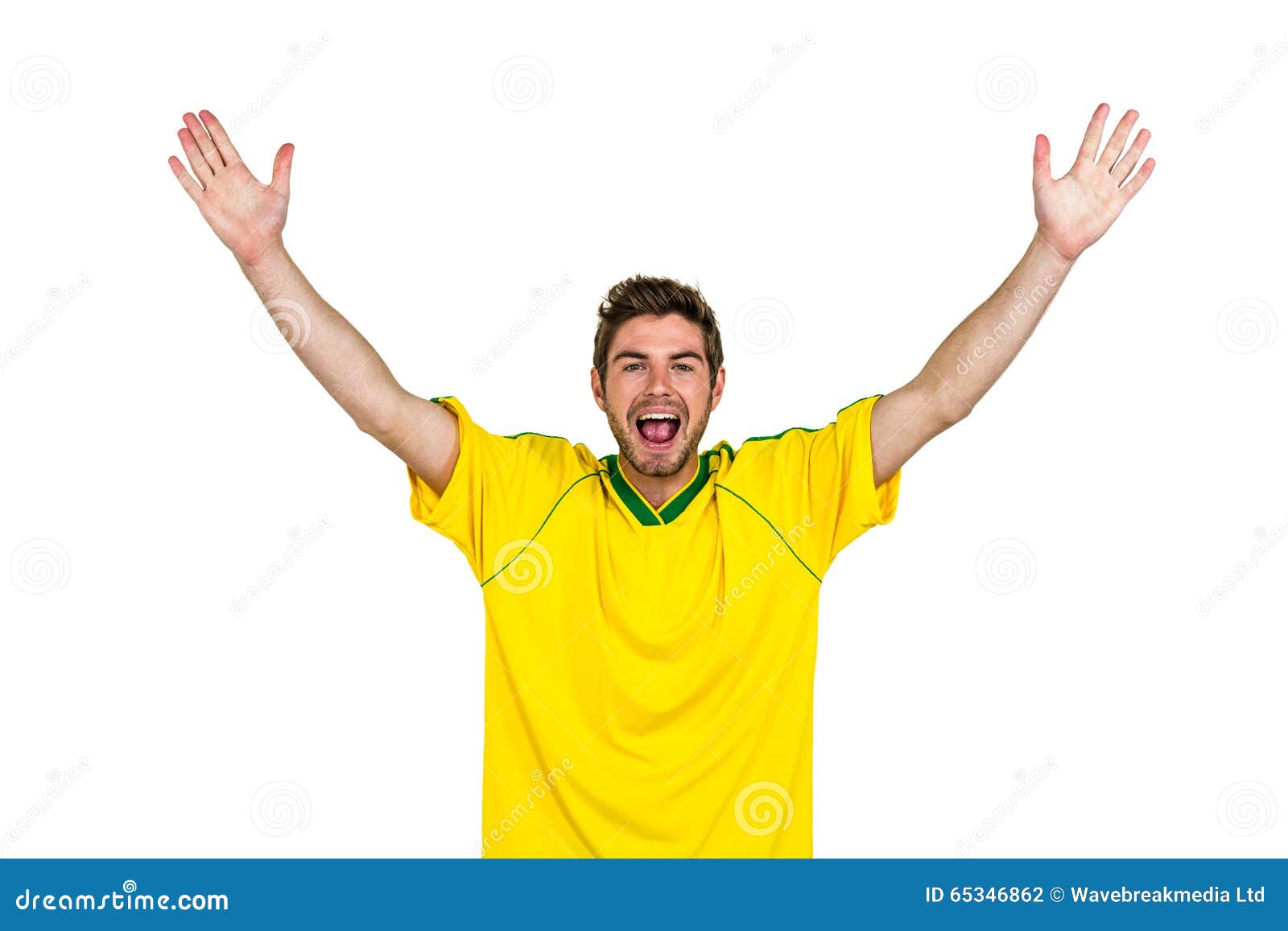 Portrait of Handsome Man with Arms Raised Stock Photo - Image of ...