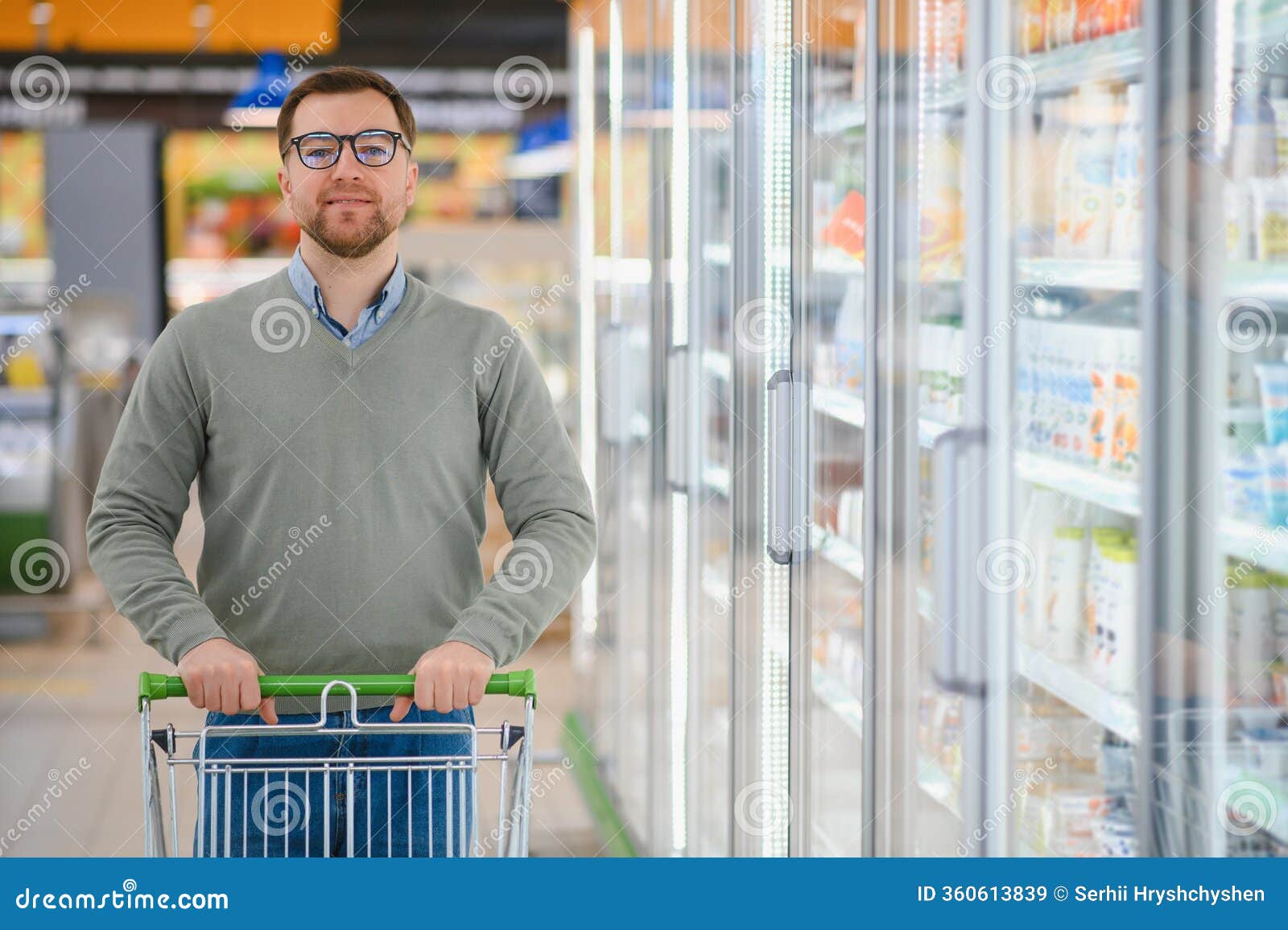 Portrait of Handsome Man Customer in Supermarket Stock Image - Image of ...