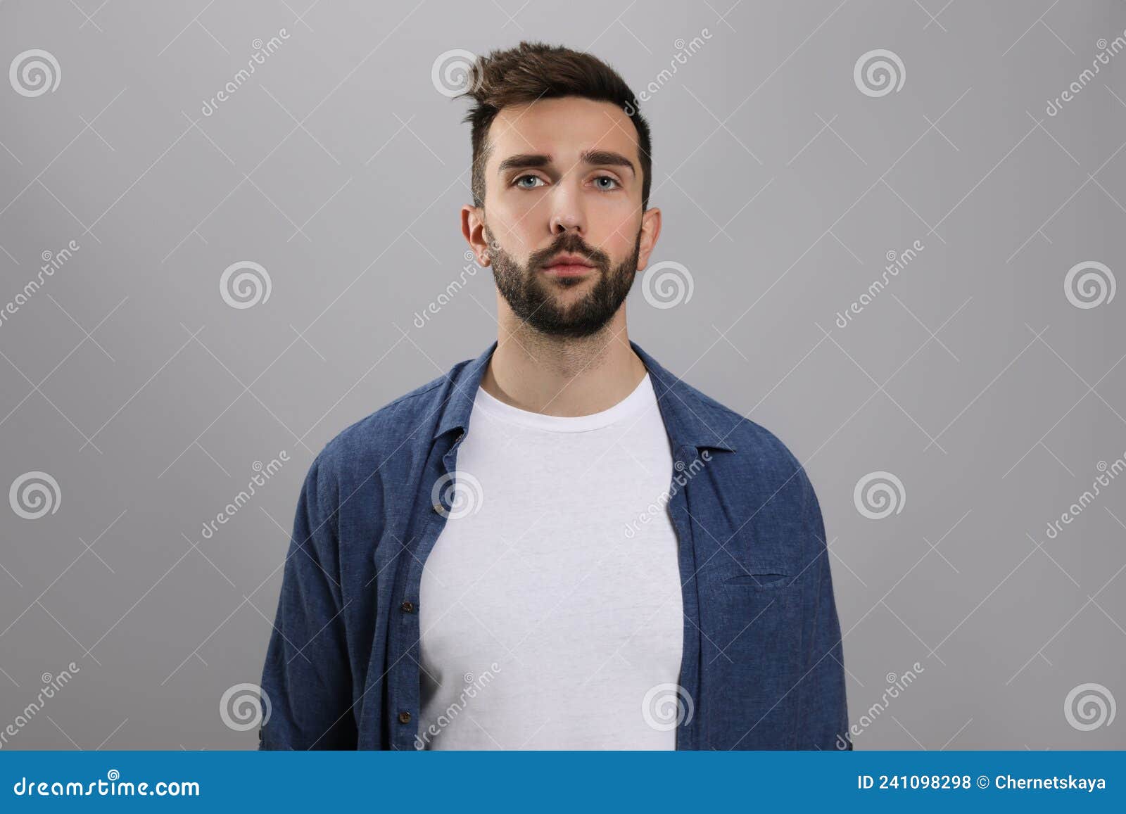Portrait of Handsome Man on Grey Background Stock Photo - Image of ...