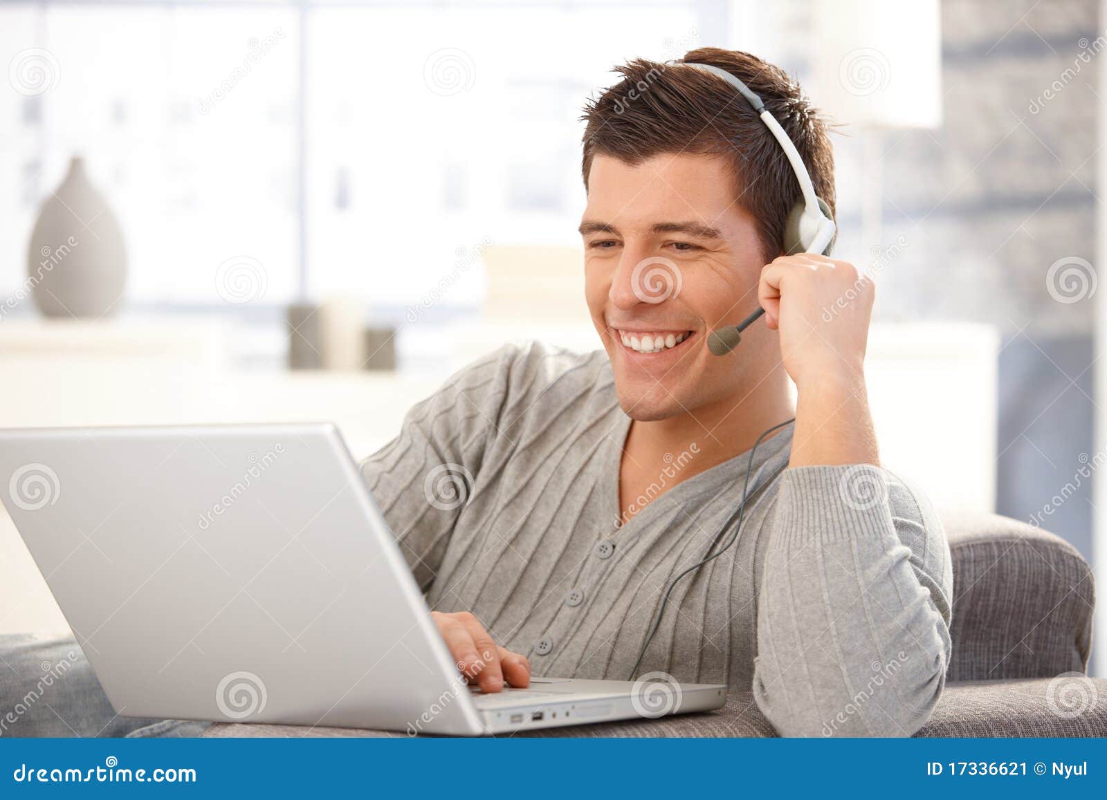 Portrait of Handsome Man with Headset Stock Image - Image of indoors ...