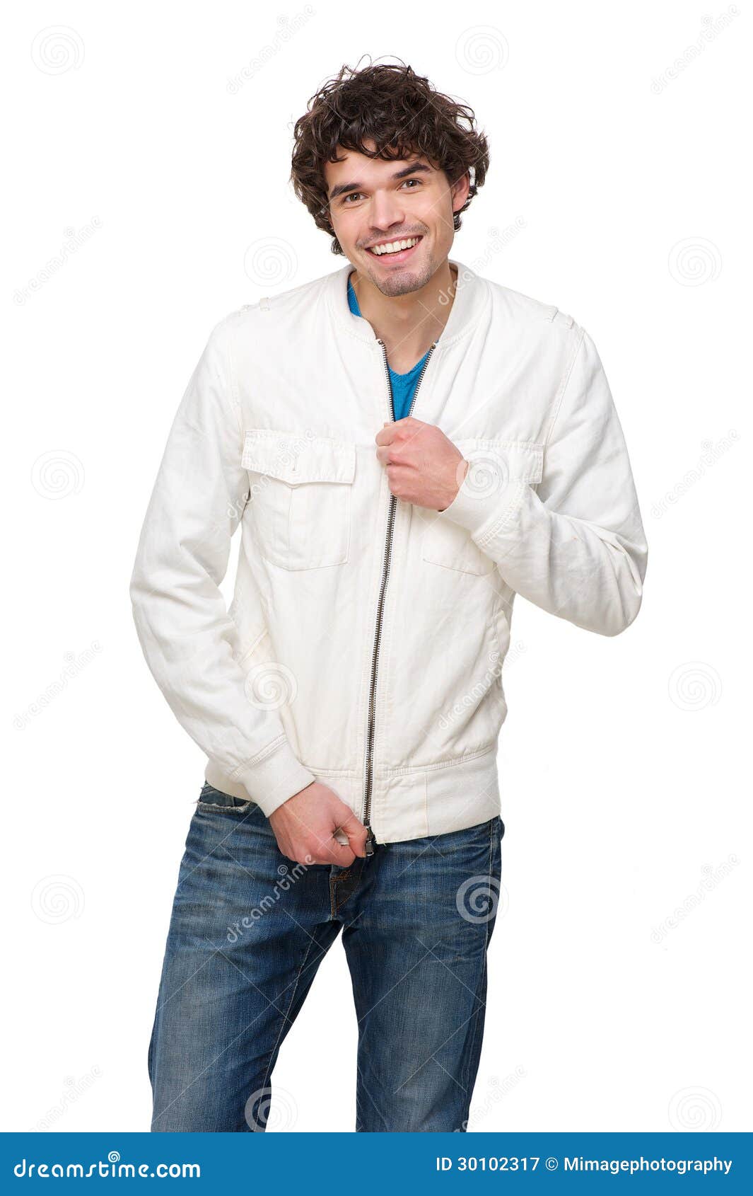 Handsome Man Holding Zipper on Jacket Stock Image - Image of modern ...