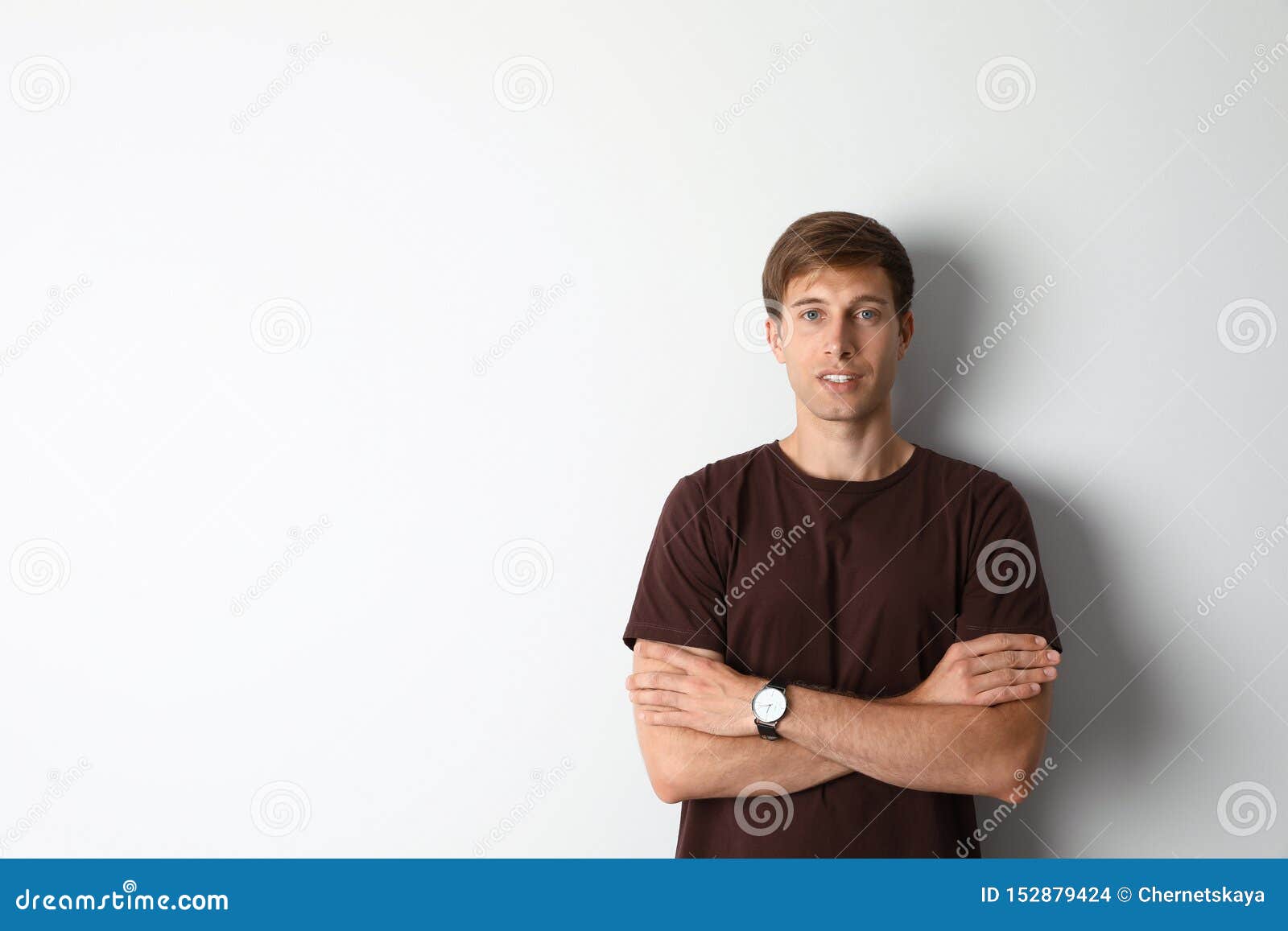 Portrait of Handsome Man on Light Background Stock Photo - Image of ...