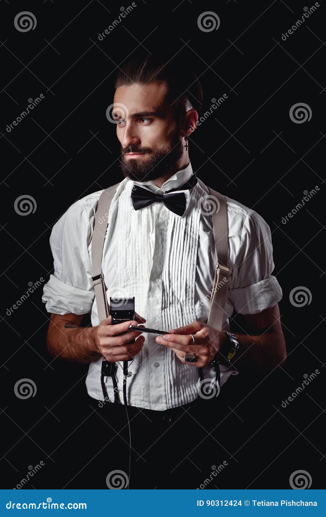 Portrait of Handsome Man Posing for Photographer in Studio, Razor ...